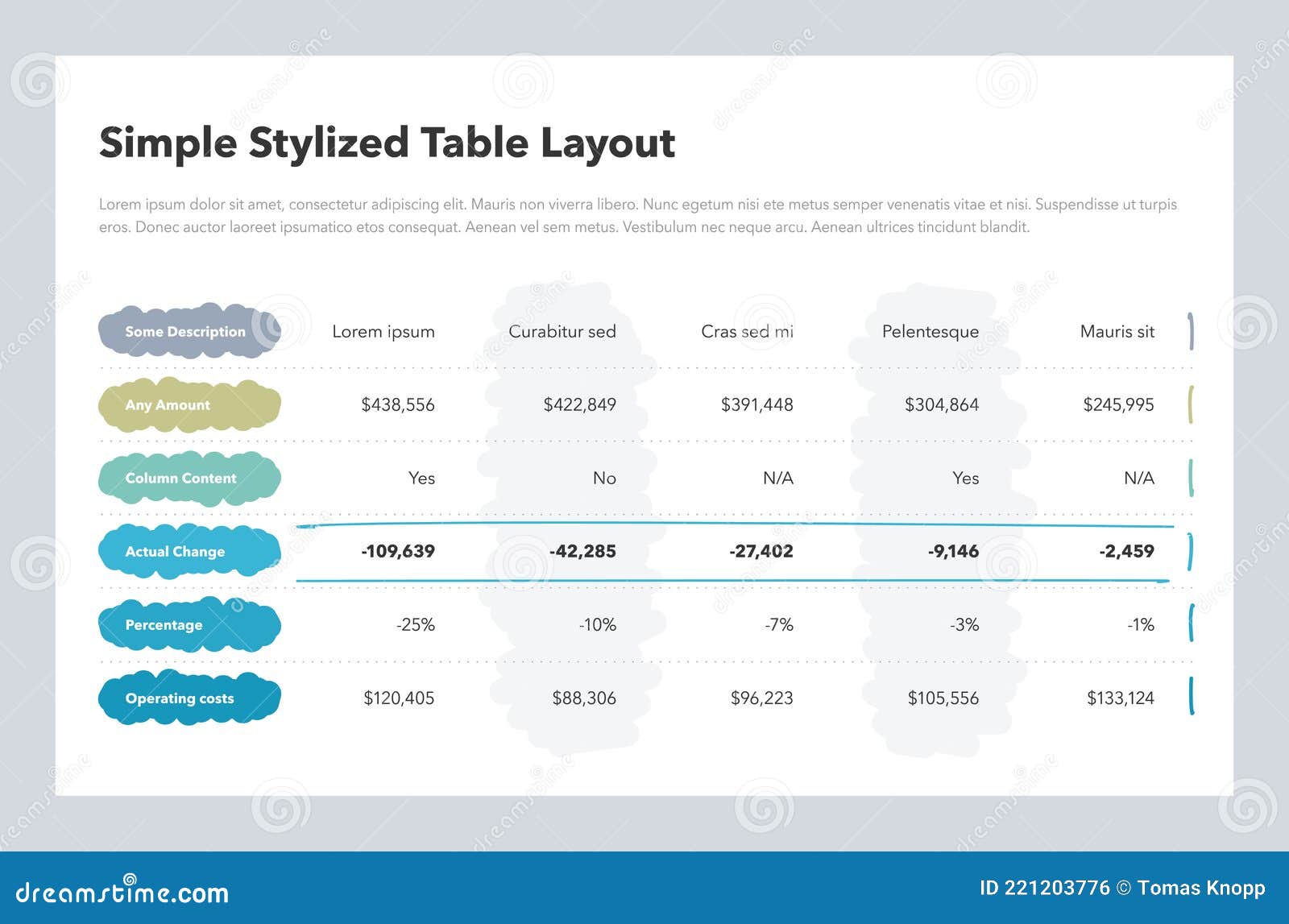 Simple Stylized Table Layout with Colorful Columns Stock Vector ...