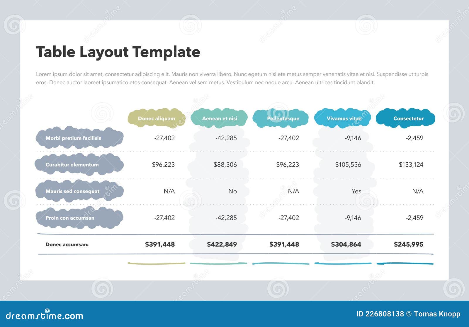 Stylized Content Data Table Template Vector Illustration | CartoonDealer.com #157260578