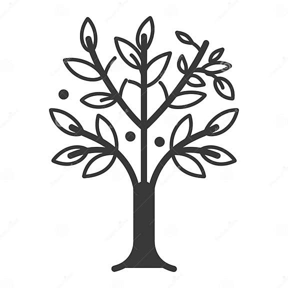 Simple Stylized Tree with Leaves and Two Small Circles Stock Vector ...