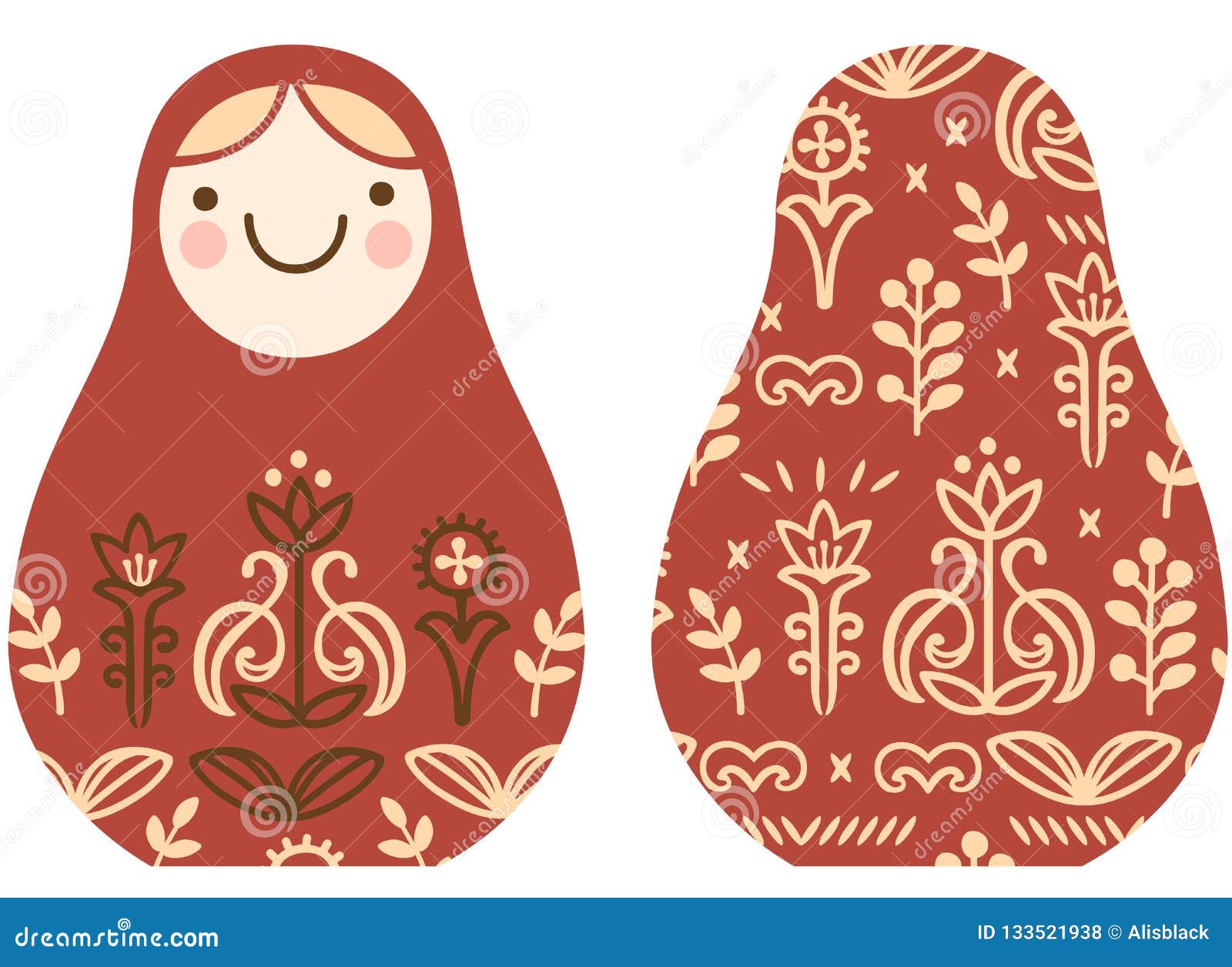 Simple Stylized Vector Matryoshka with Floral Ornament Slavic Stock ...