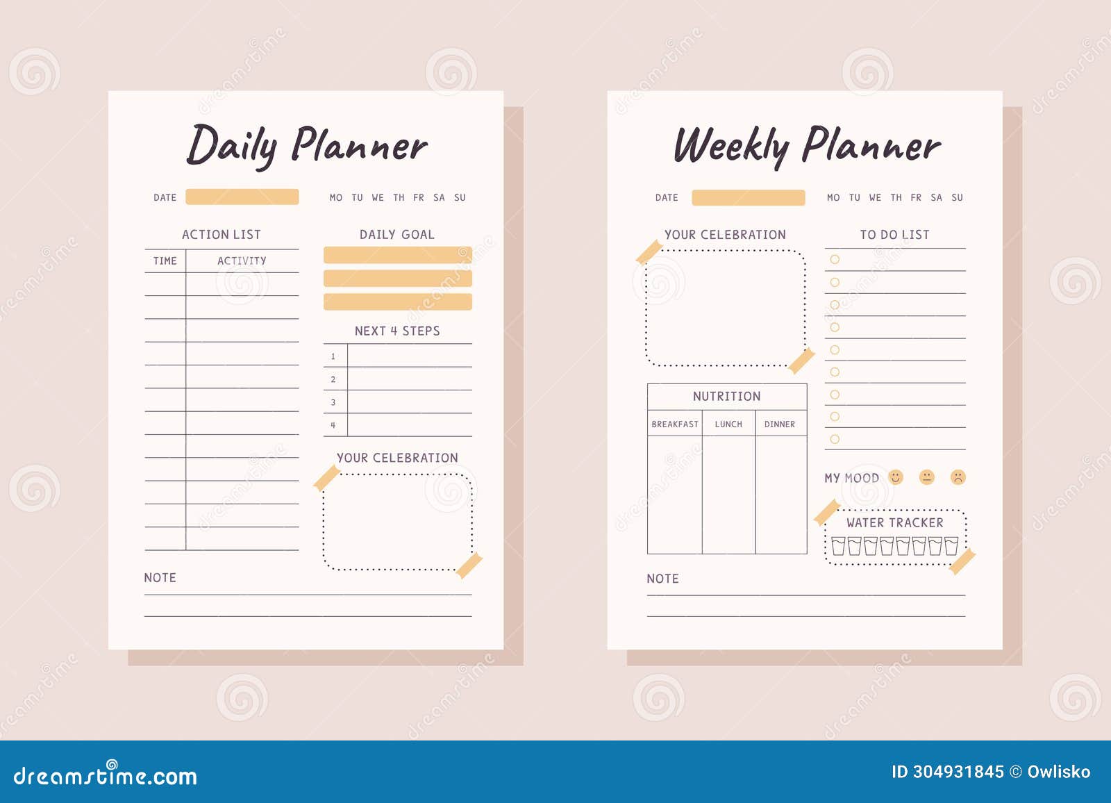 Minimalistic Personal Planners with Today S and Week S Schedules Stock ...