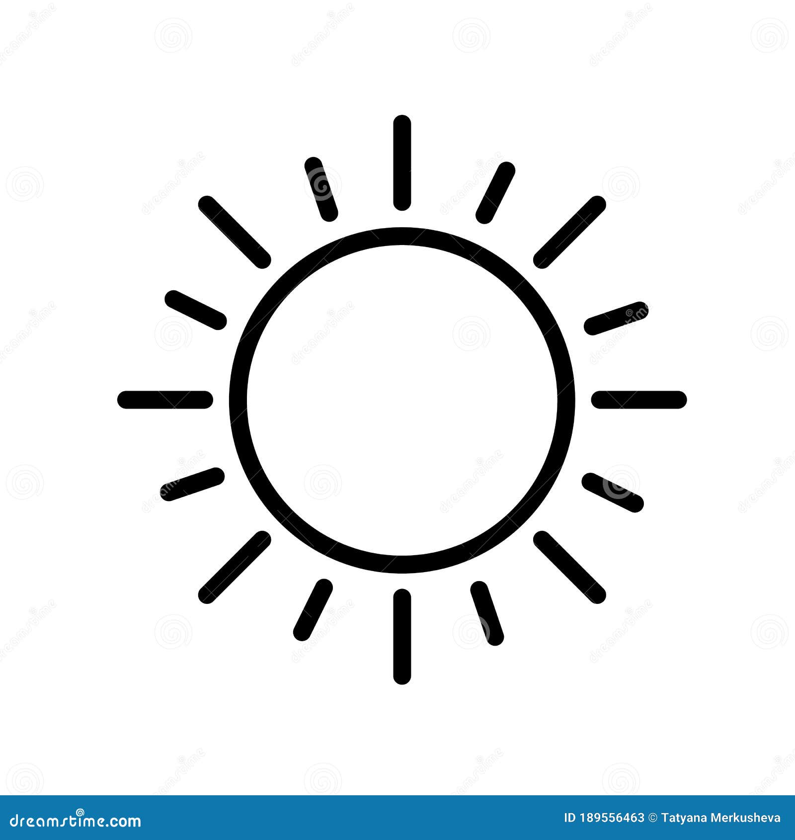 Simple Sun Minimal Black and White Outline Icon. Flat Vector ...