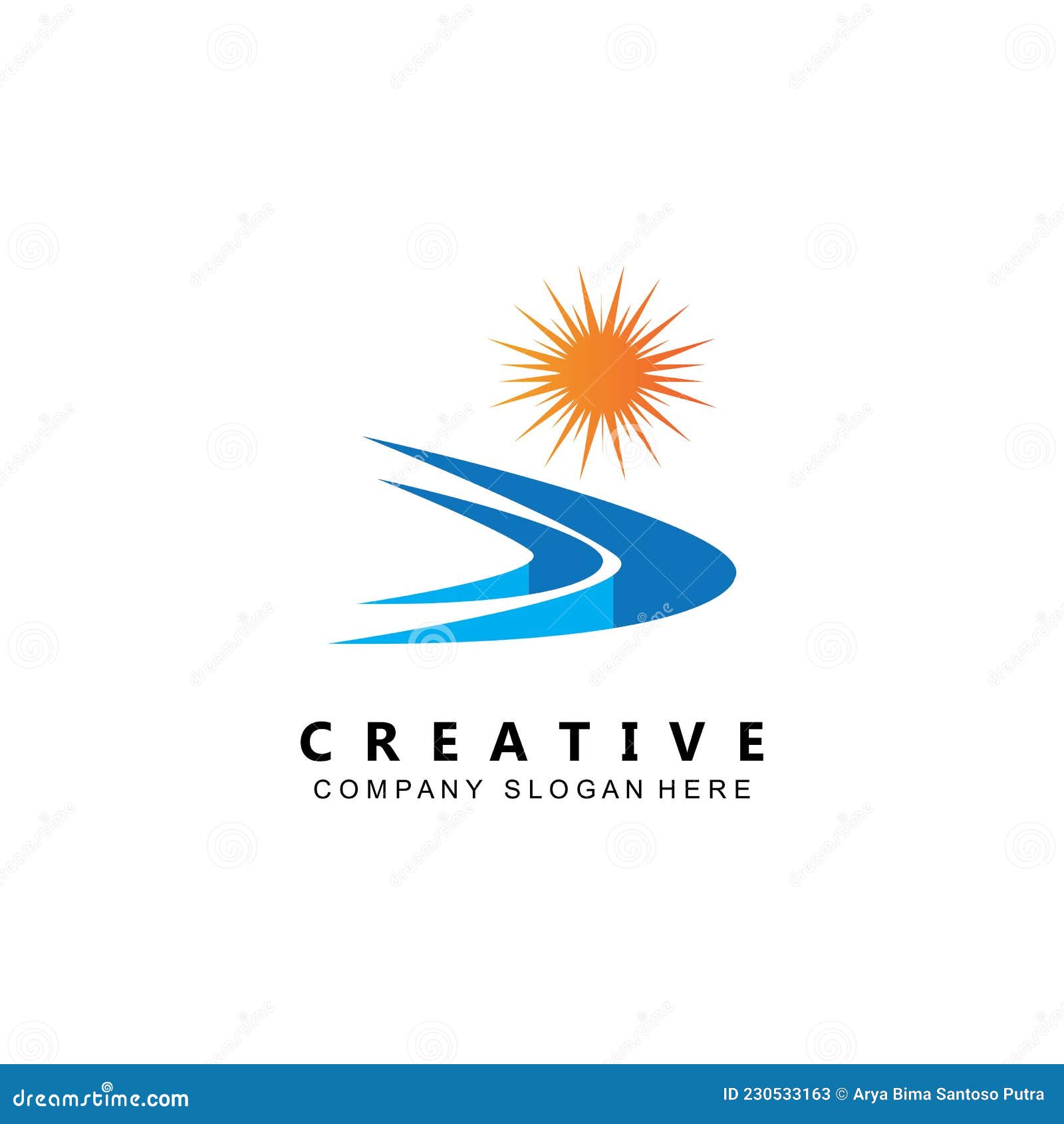Simple Sun and River Logo Free Icon Design Vector Stock Illustration ...