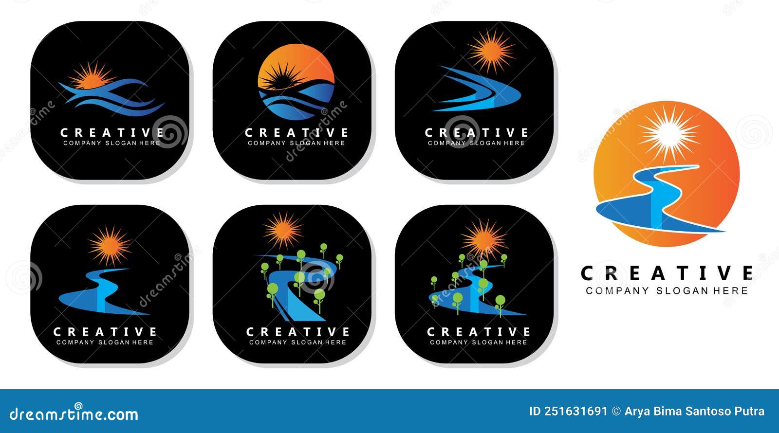 Simple Sun and River Logo Free Icon Design Vector Stock Vector ...