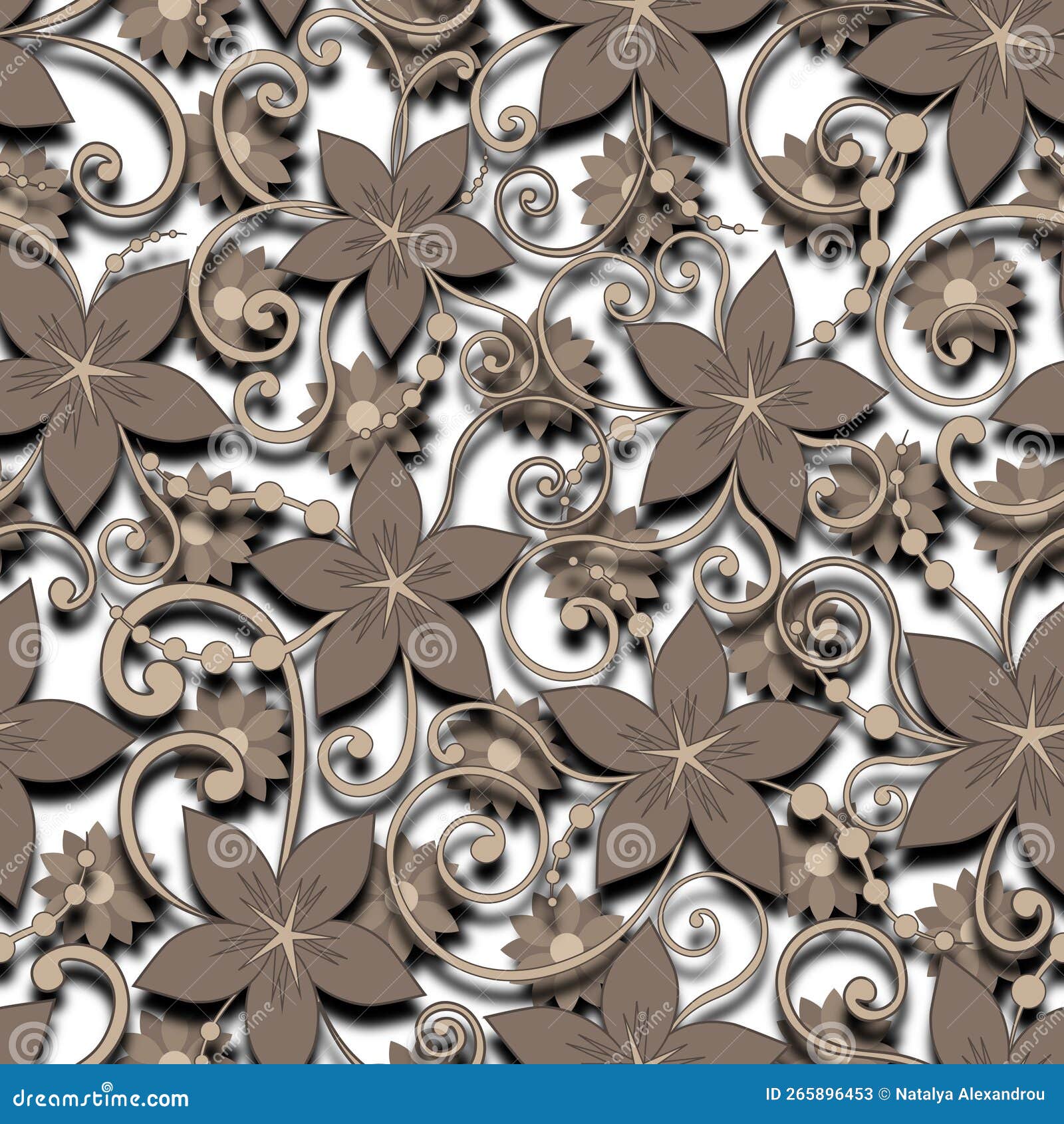 Simple Swirl Pattern and Flowers, White Background. Stock Illustration ...