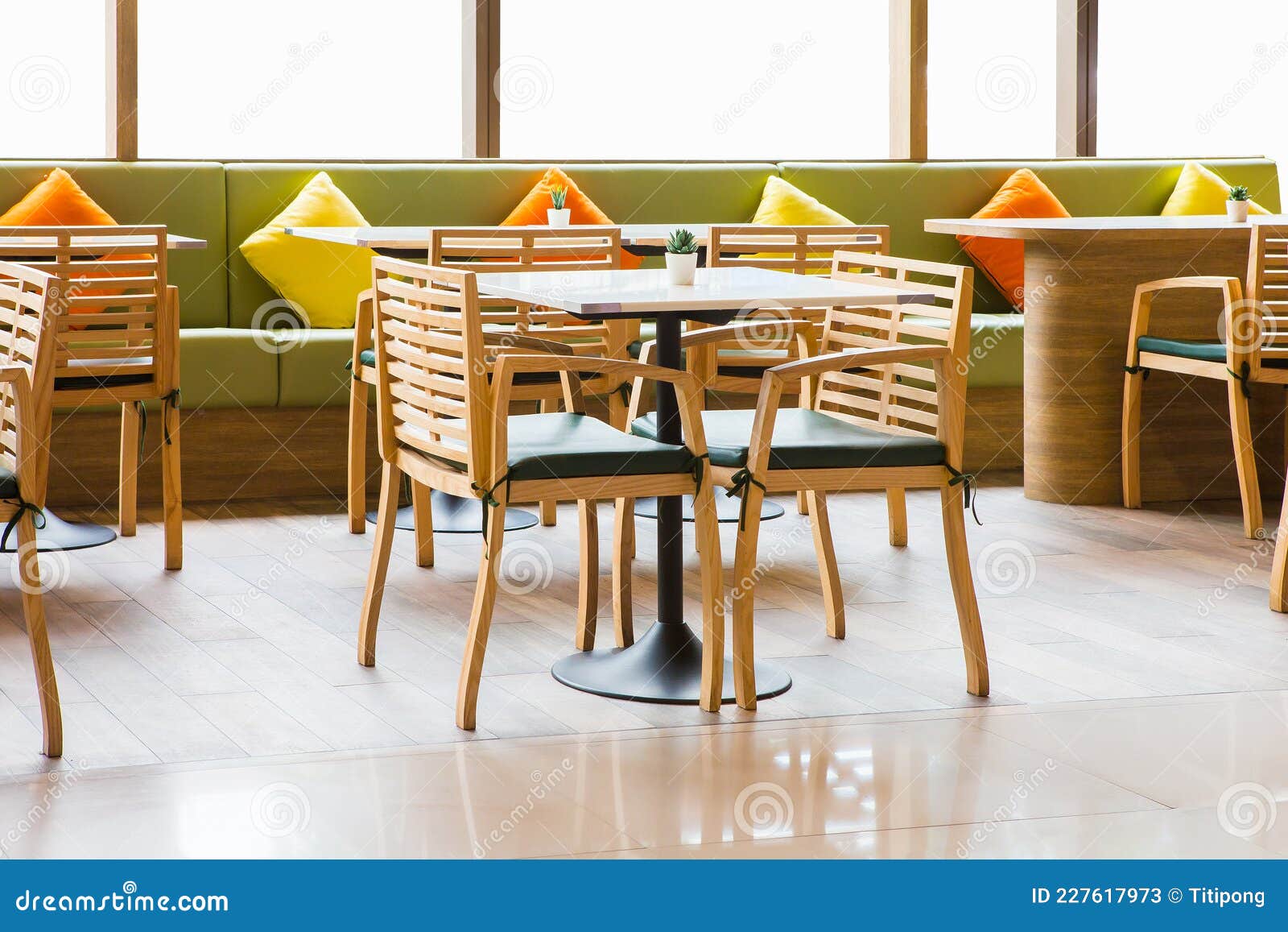 Simple Table and Chair Set in a Restaurant Stock Image - Image of light ...