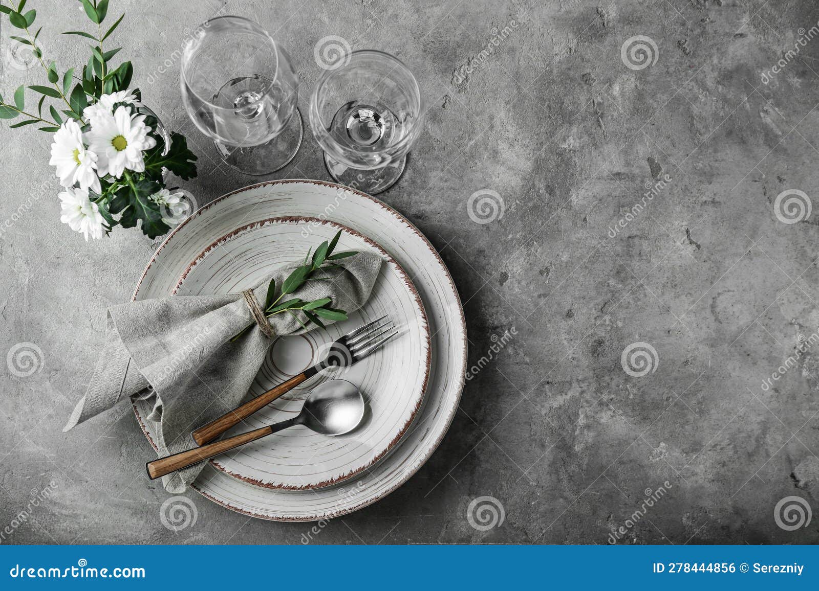 Simple Table Setting on Grey Background Stock Photo - Image of modern ...