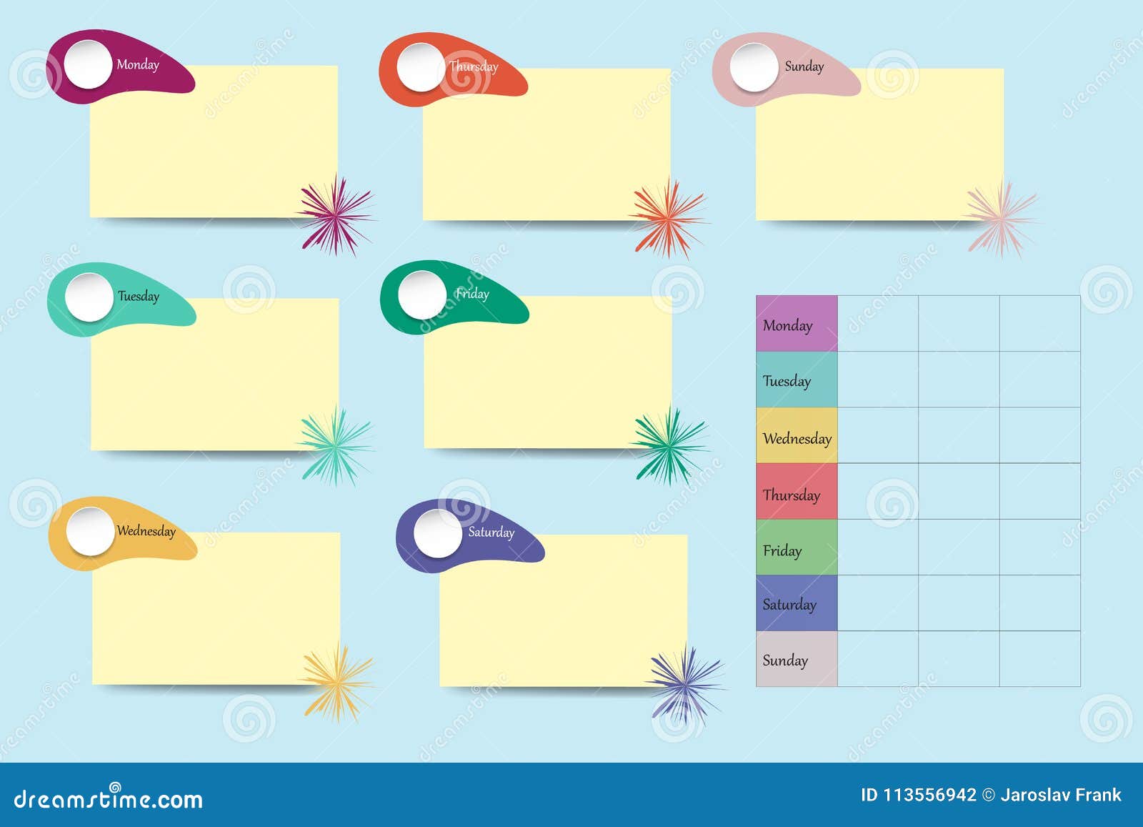 Weekly Planner Table Vector on the Blue Background. Stock Vector ...