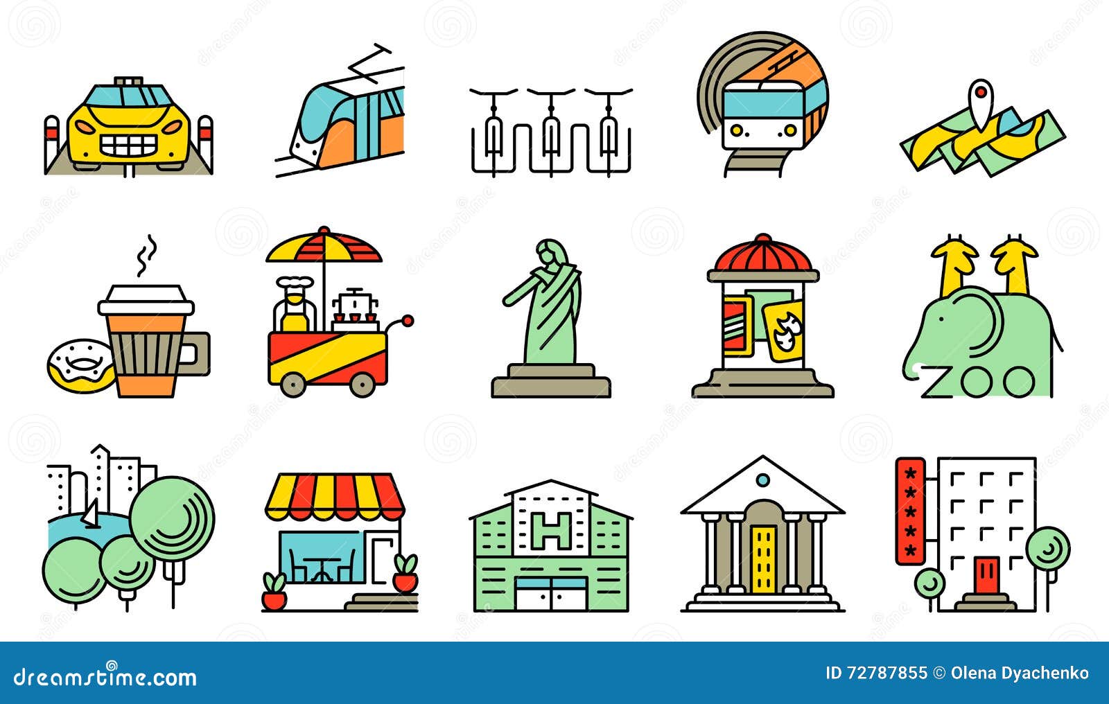 Simple and Thin Locations and City Icons Set Stock Vector ...