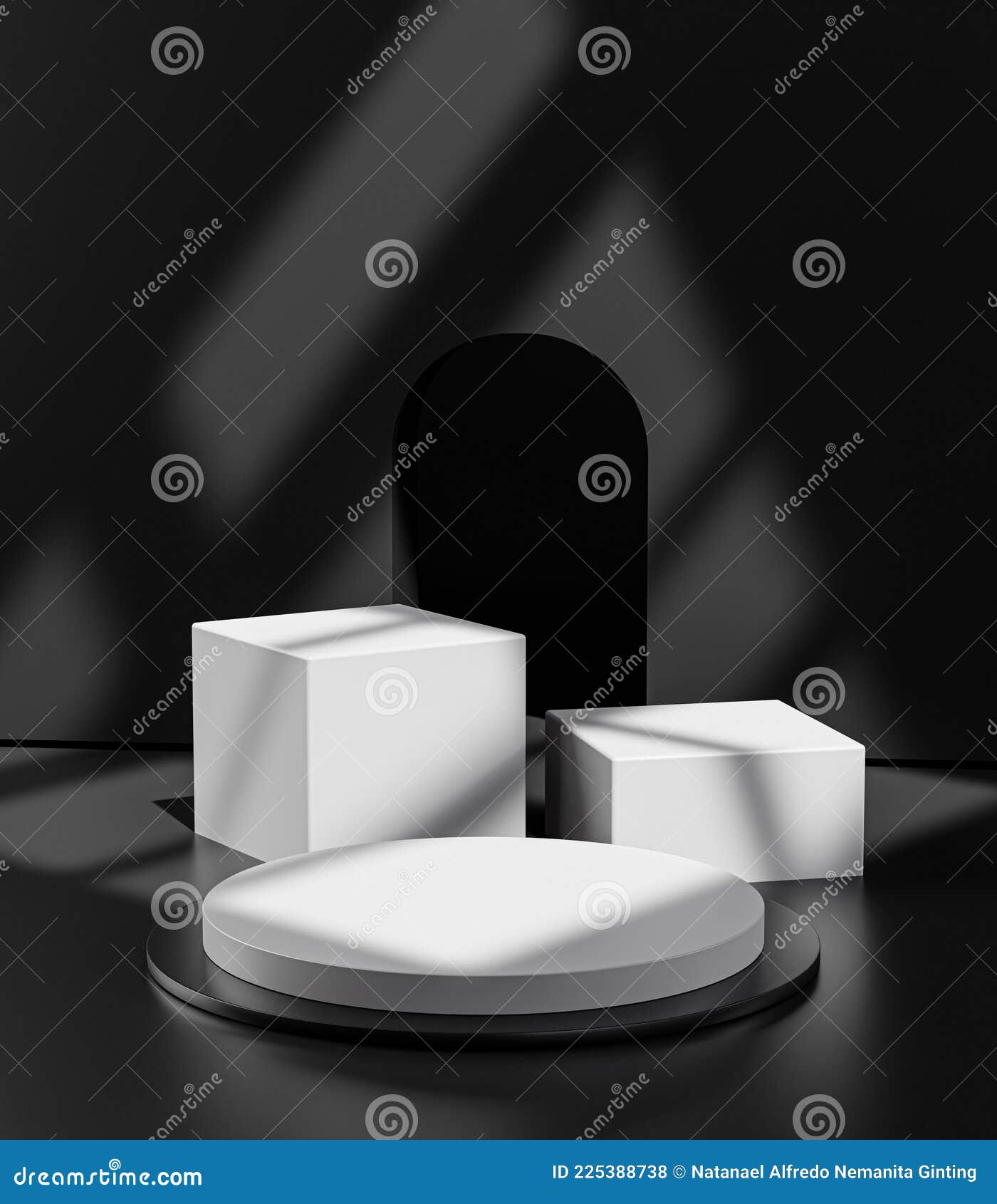 Simple Three White Pedestal Podium Stage Door Shadow Display Product 3D ...