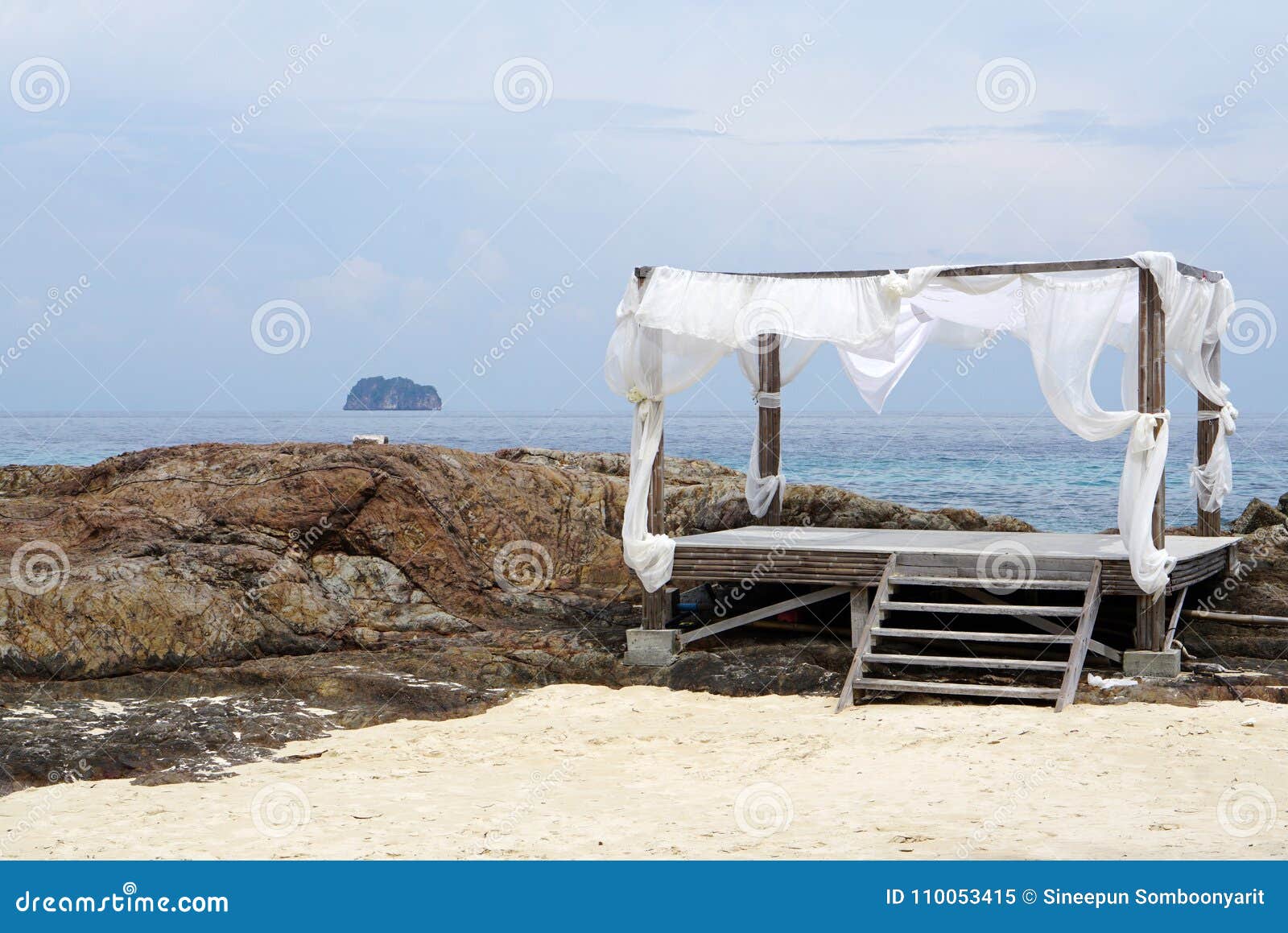 Simple Timber Beach Shack with White Shade on the Rock Beach Stock ...