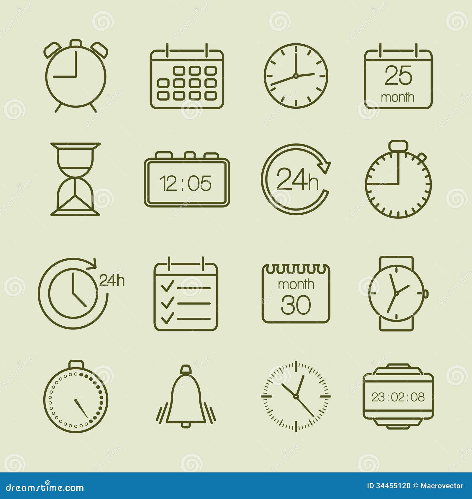 Simple Set Of Time Icon Color Editable Template. Contains Icons Such As ...