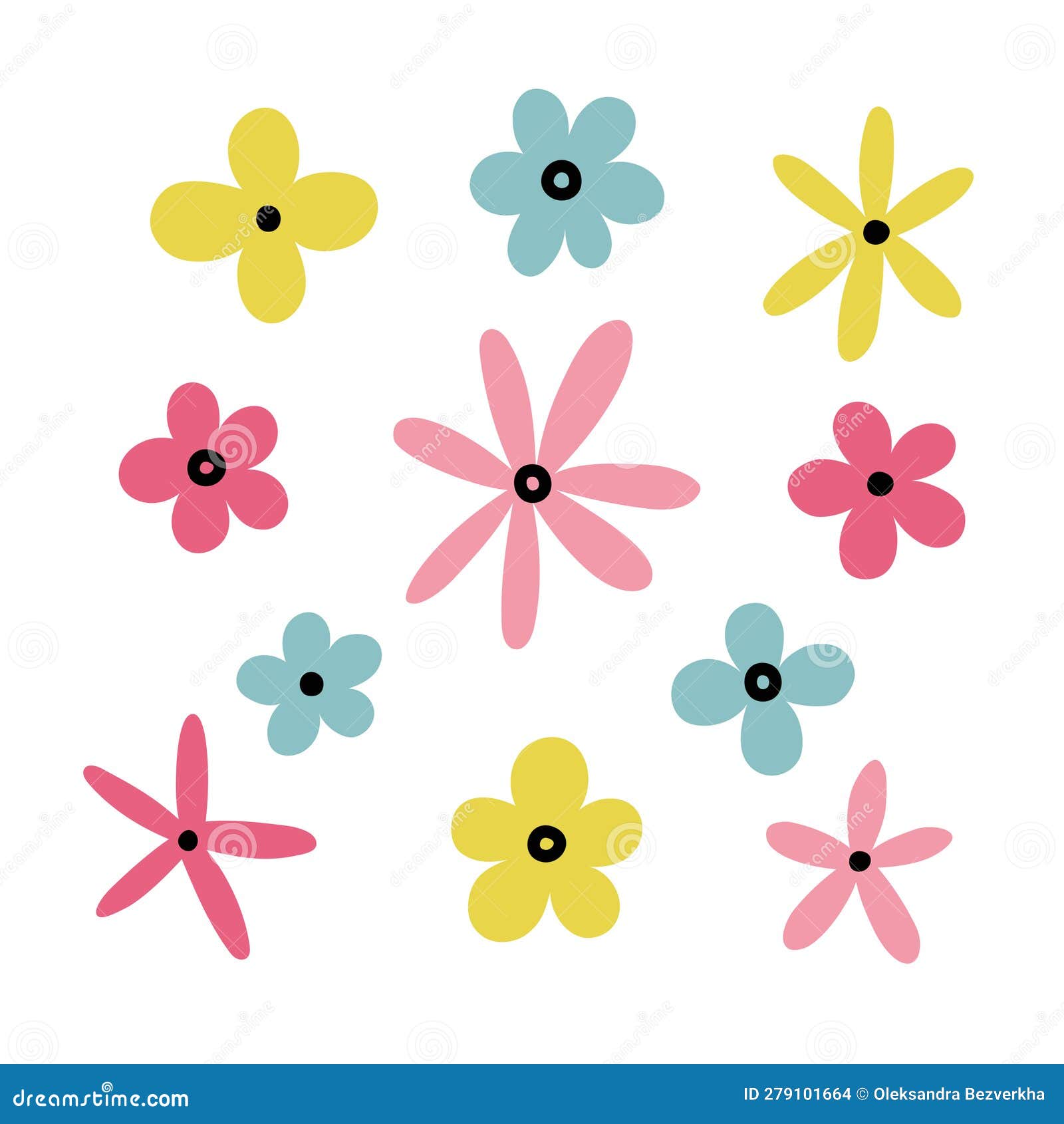 Simple Tiny Daisy Flowers in Doodle Style. Flat Vector Illustration ...