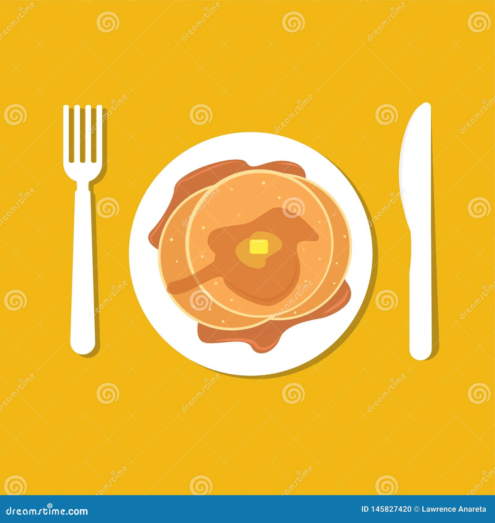 Simple Top View Pancake with Fork and Knife Stock Vector - Illustration ...