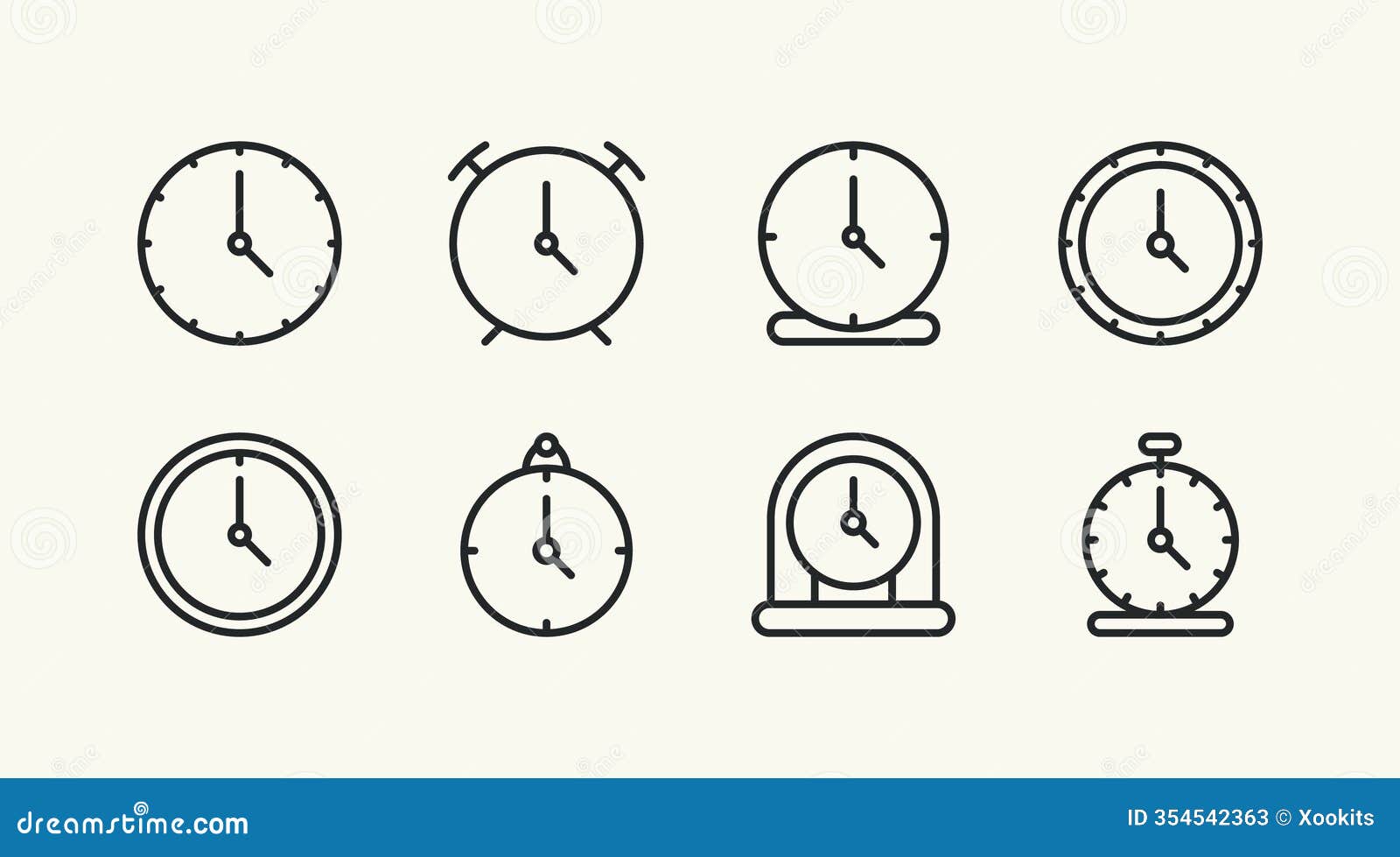 Simple Traditional Clock and Watch Line Icon Set Design Stock Illustration - Illustration of ...