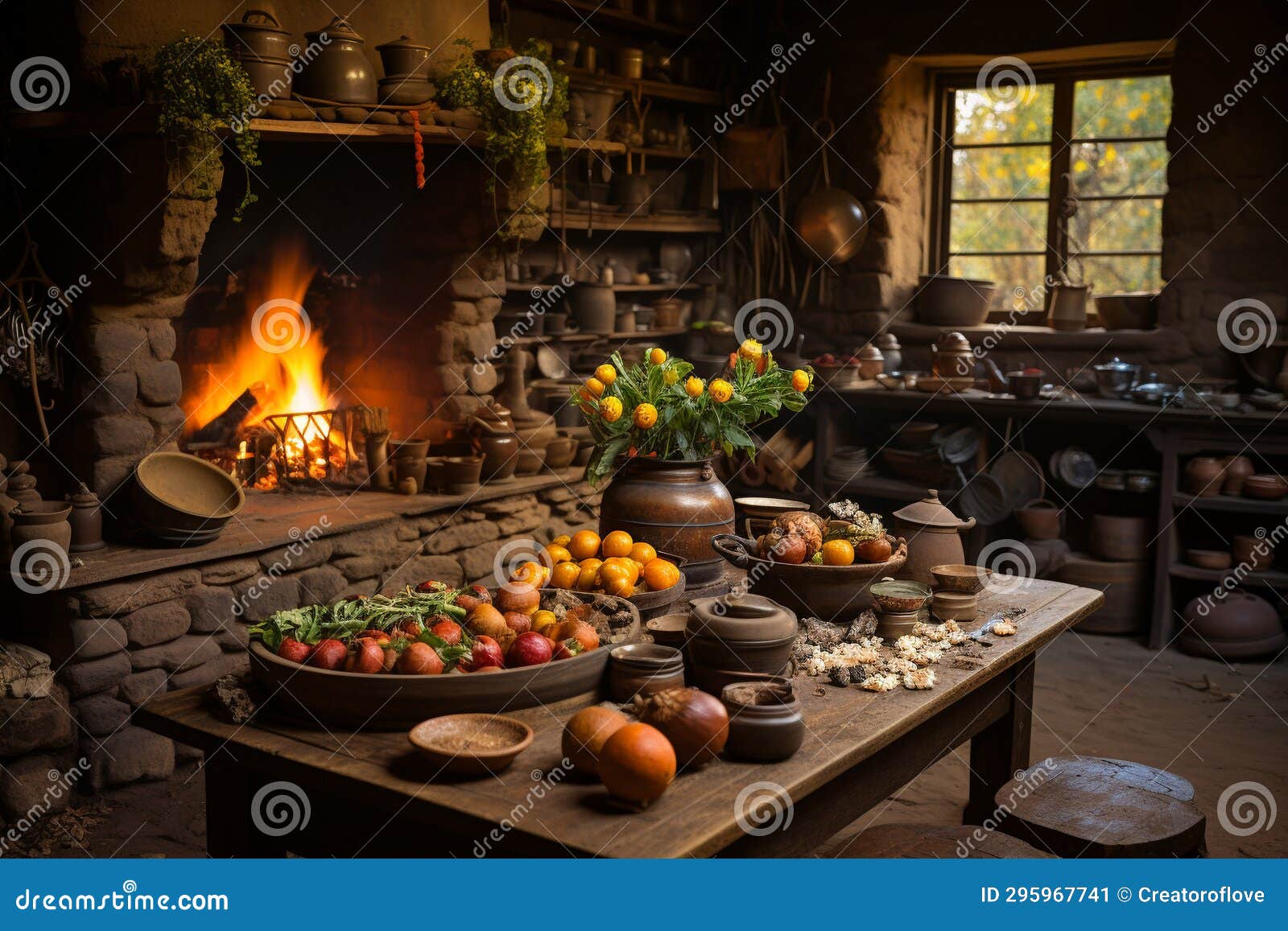 A Simple Traditional Indian Kitchen with Clay Pots Stock Illustration ...
