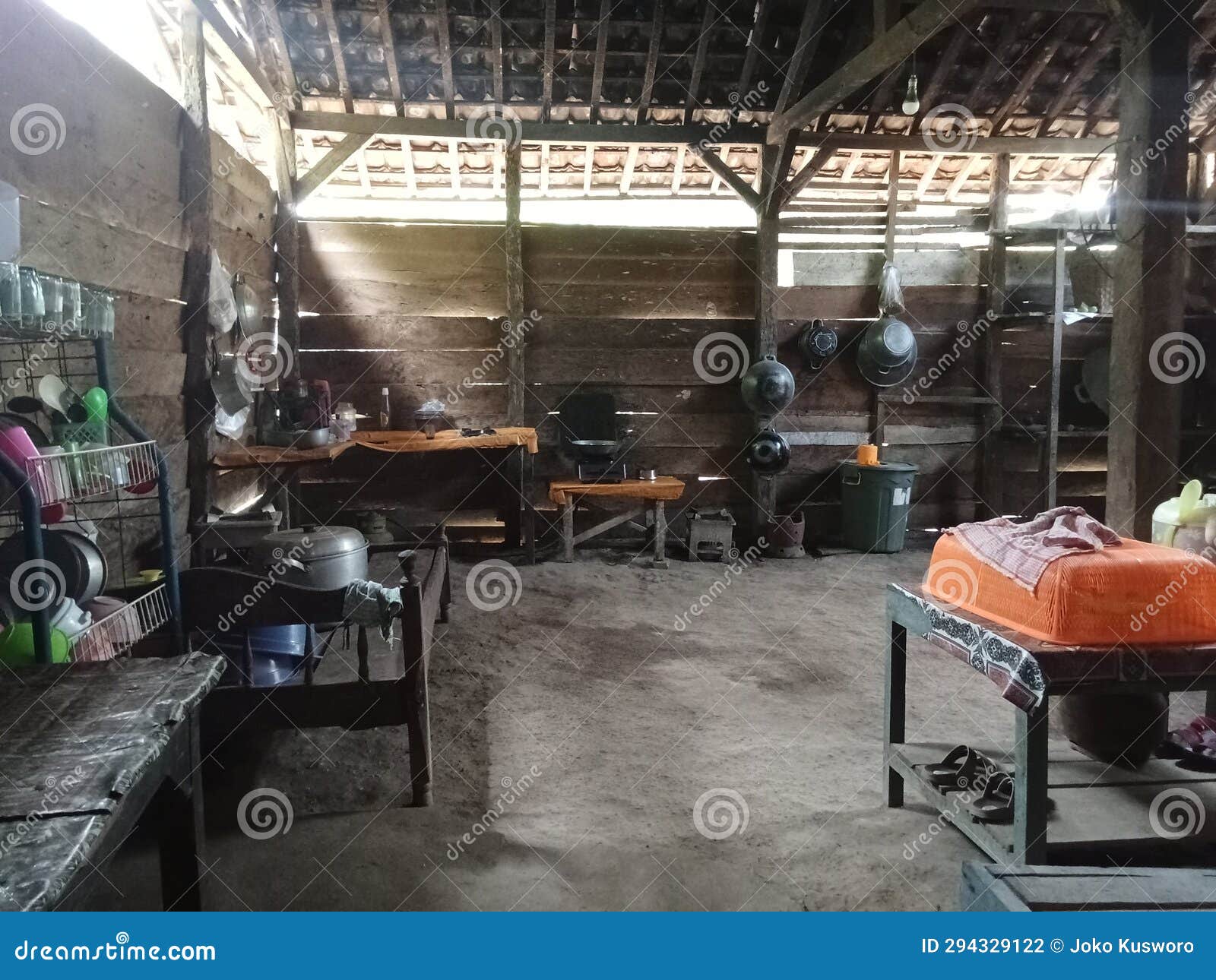 Simple Traditional Kitchen Atmosphere with Earthen Floors Stock Photo ...