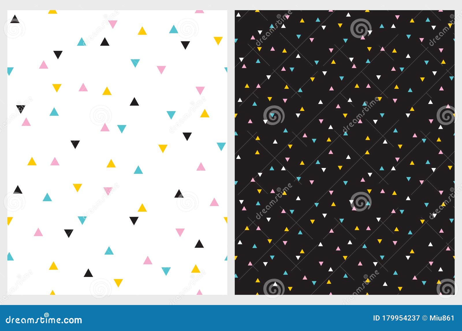 Simple Trangle Vector Patterns. Colorful Triangles on a White and Black ...