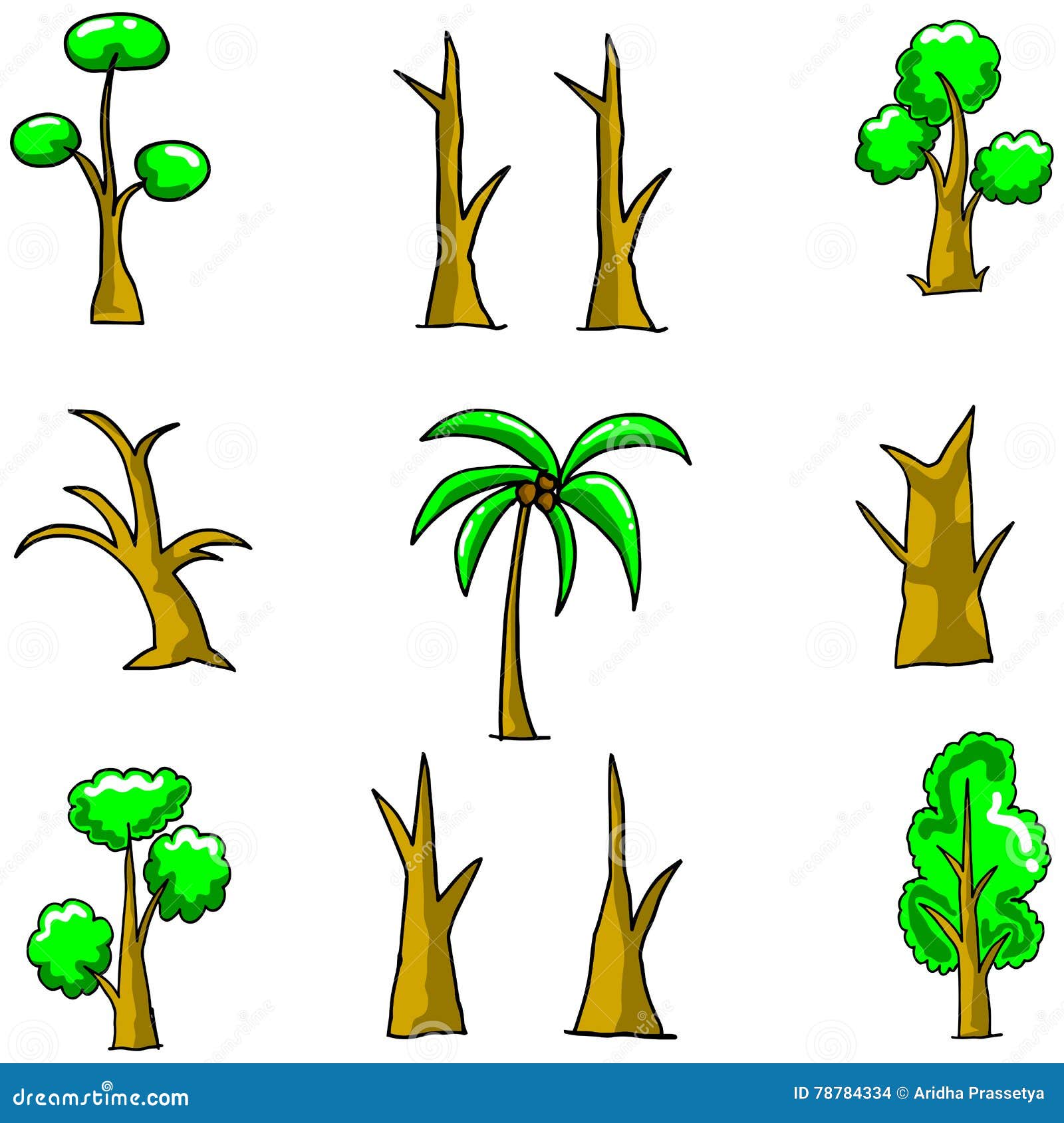 Simple tree set on doodles stock vector. Illustration of white - 78784334