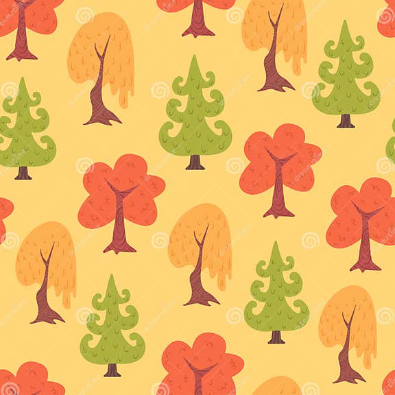 Simple Flat Trees Seamless Pattern. Stock Vector - Illustration of tree ...