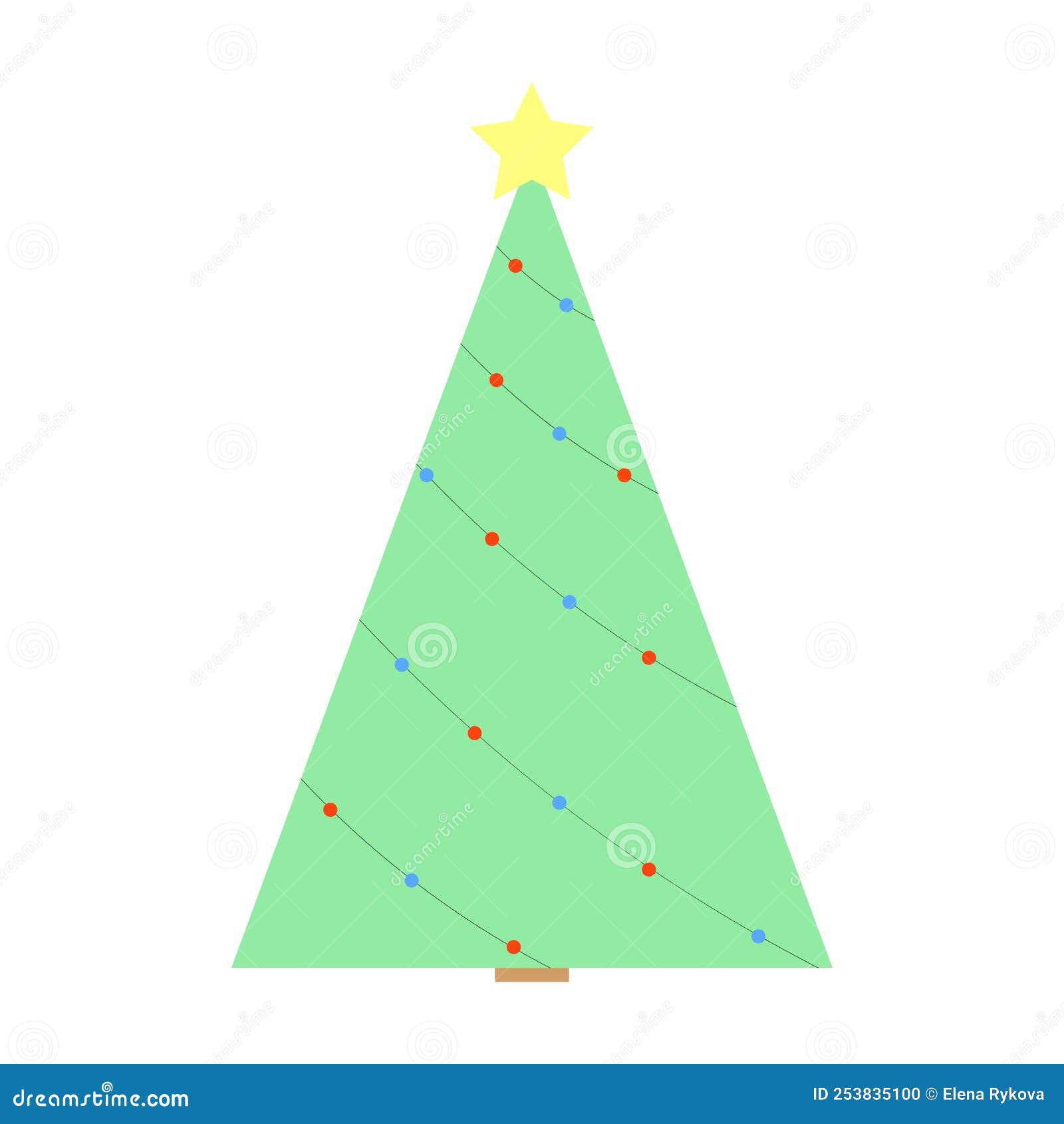 Simple Triangle Green Christmas Tree with Garland and Yellow Star Stock ...