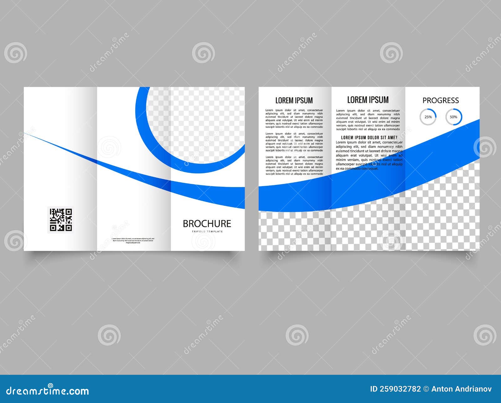 Simple Trifold Brochure with Waves. Vector. Flyer for Printing Stock ...