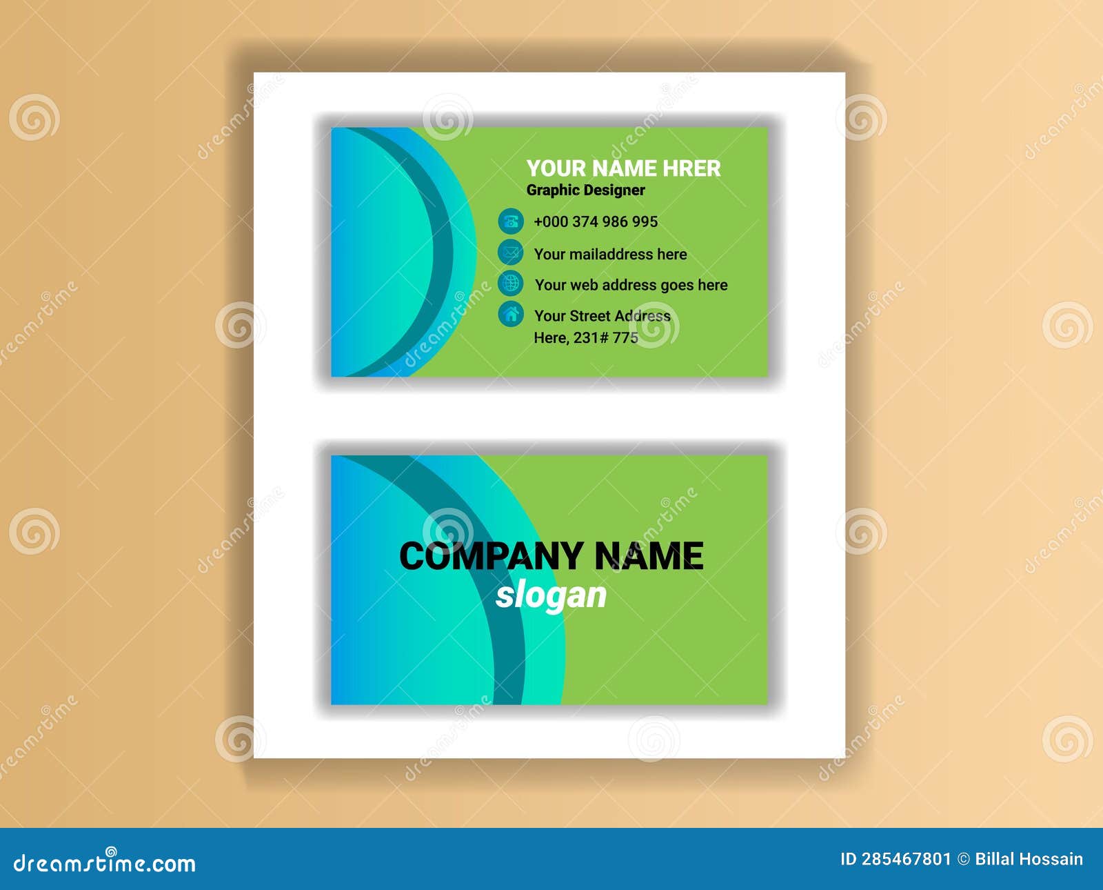 Simple Two Vector Sided Business Card Template Stock Illustration ...