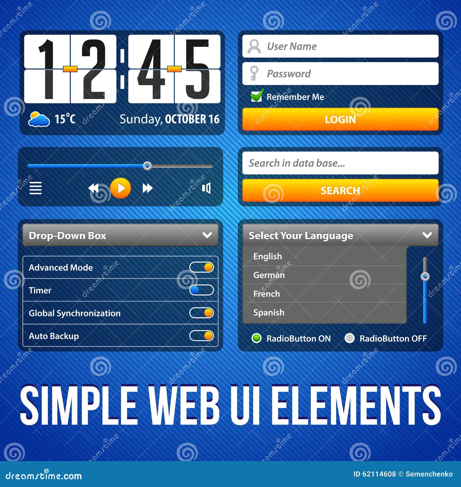 Simple UI Elements Blue Yellow. White Smartphone 480x800 Stock Vector ...