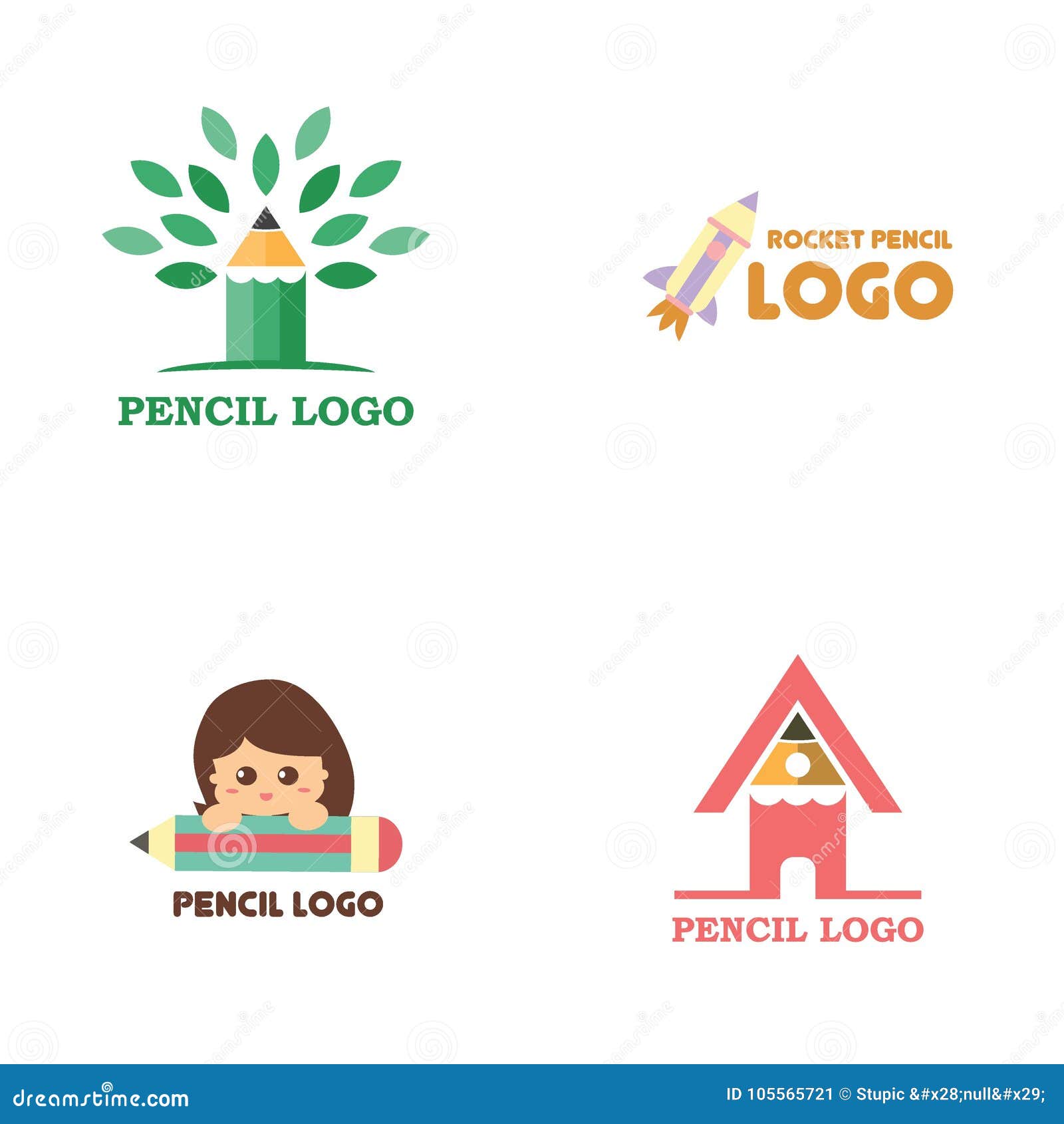 Pencil Logo Set Vector Art Logo Template and Illustration Stock Vector ...