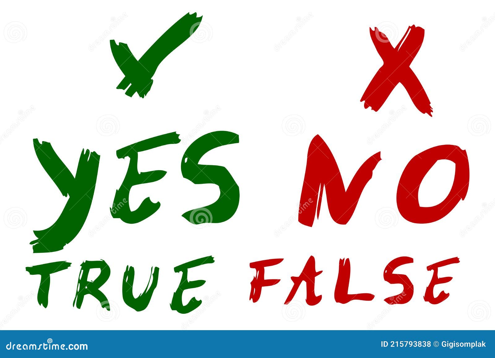 Simple Vector Big Mark Hand Draw Sketch, Gree True and Red False Symbol ...