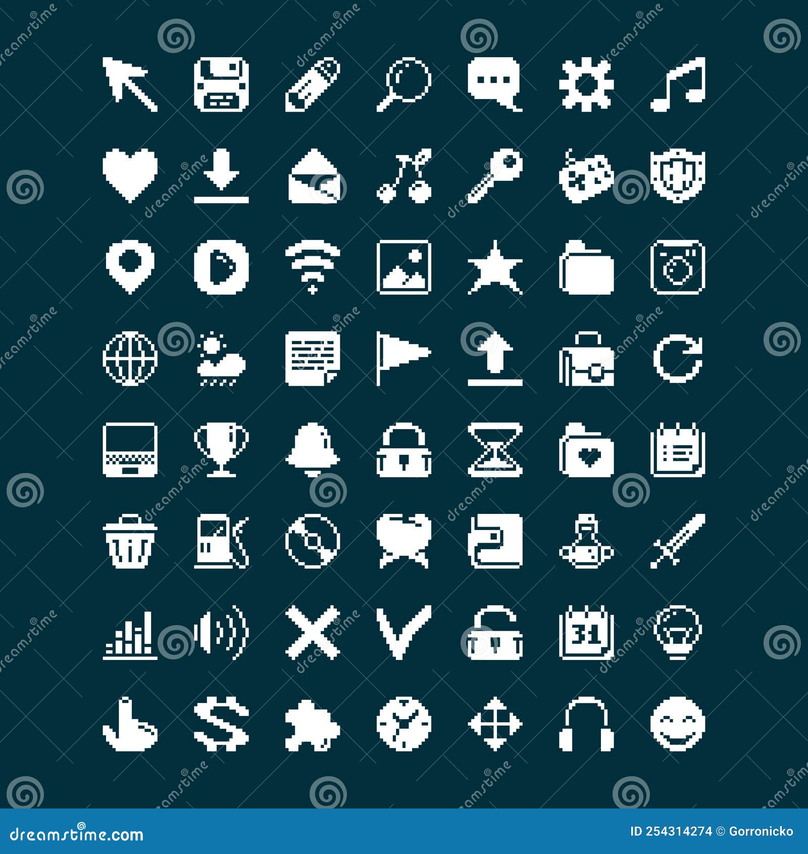 Simple Vector 1 Bit Pixel Art Set of Different Icons for Mobile ...