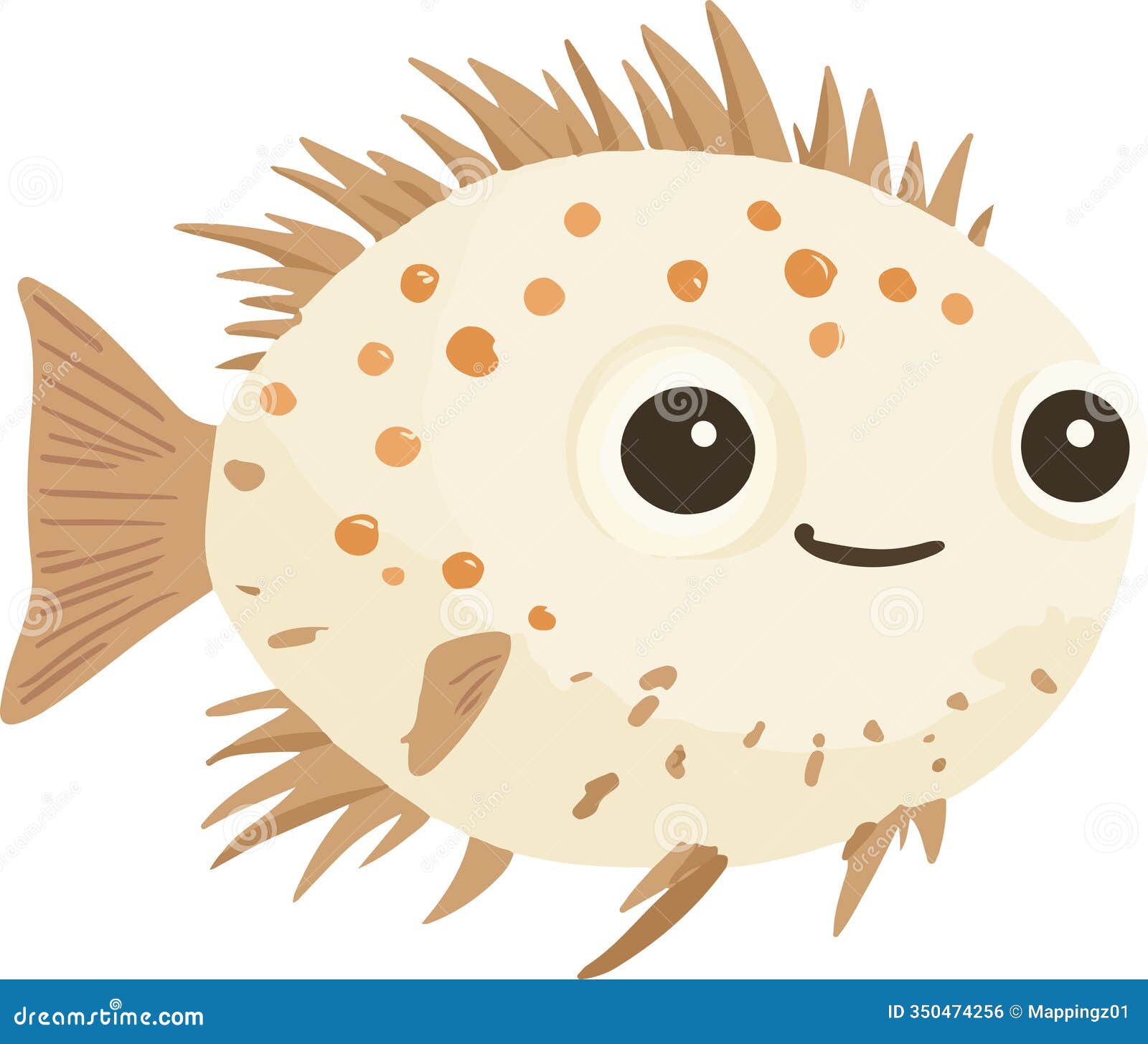 Vector Blowfish Icon. Under The Sea Illustration With Cute Funny Spiky ...
