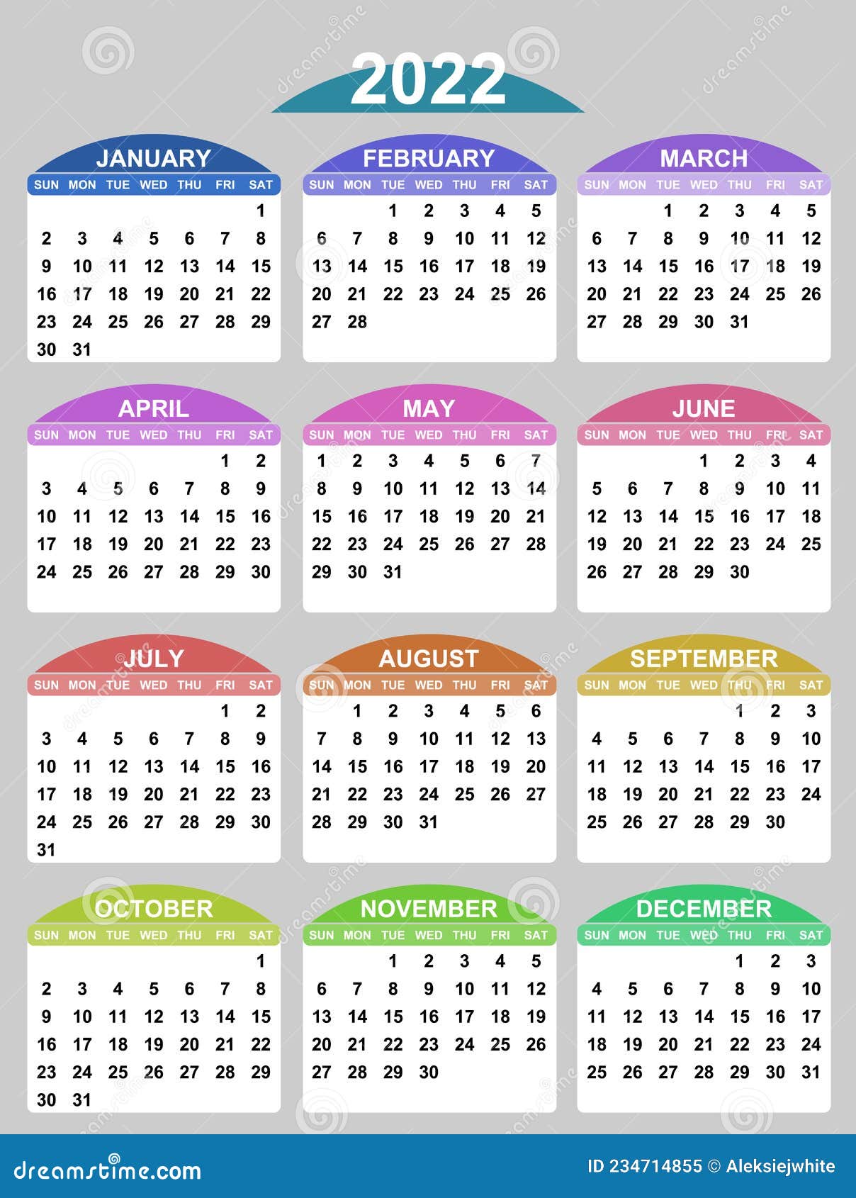Simple 2022 Year Calendar Vector Illustration | CartoonDealer.com #98018308