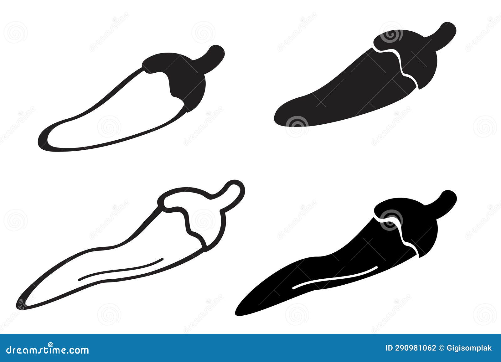 Simple Vector Chili, Outline and Silhouette, Set 4 Stock Vector ...