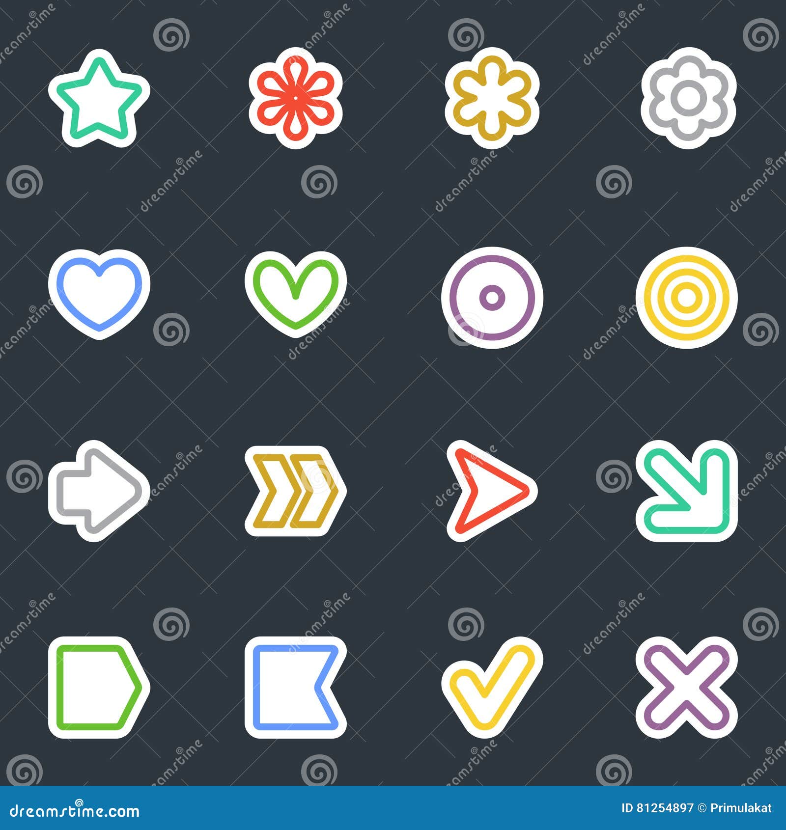 Simple Vector Contour Style Stickers Icon Set Stock Vector ...