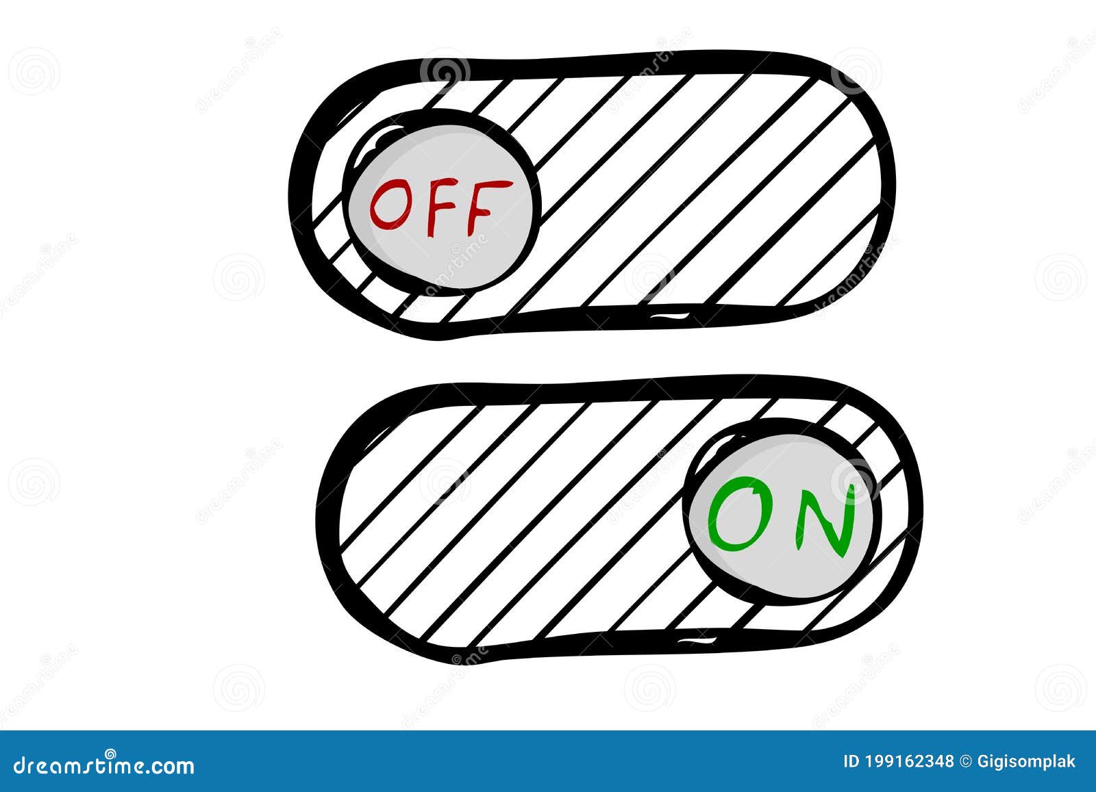 Simple Vector Doodle Hand Draw Sketch on Off Oval Button or Switch ...