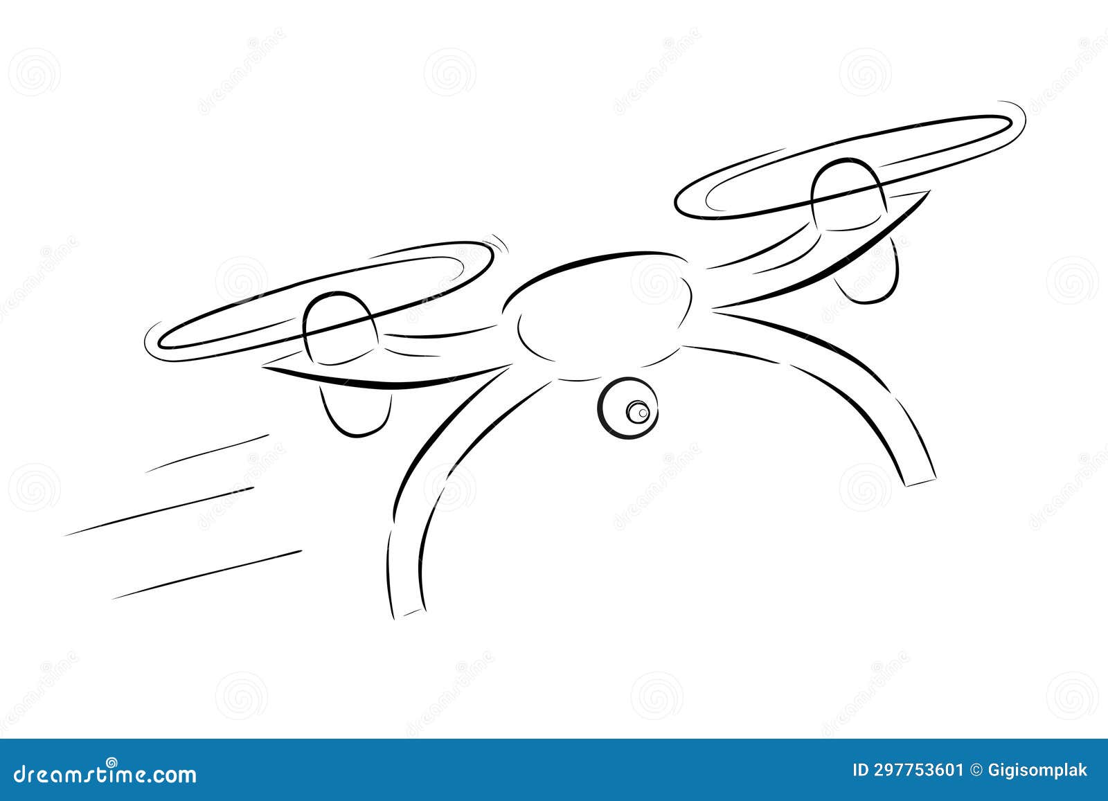Simple Vector Doodle Sketch, Fly and Fast Moving Drone at White Stock ...