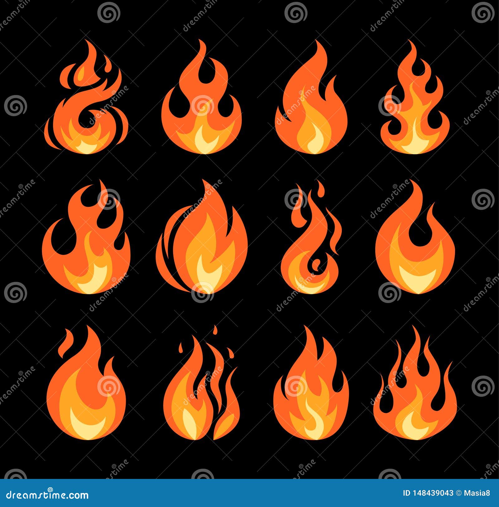 Simple Vector Flame Icons in Flat Style Stock Vector - Illustration of ...