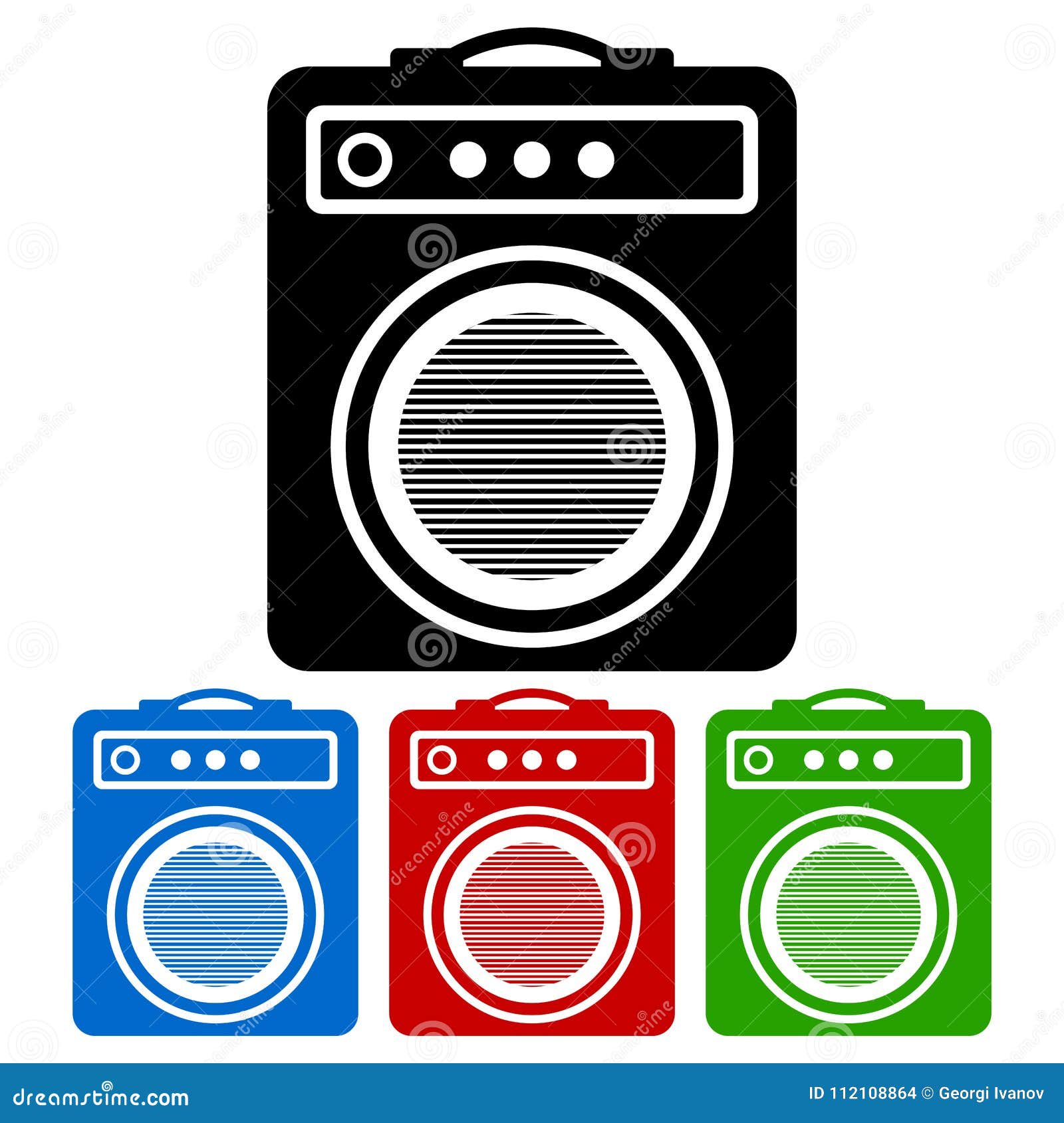 Simple, Vector Flat Guitar Amplifier Icon. Four Color Variations Stock ...