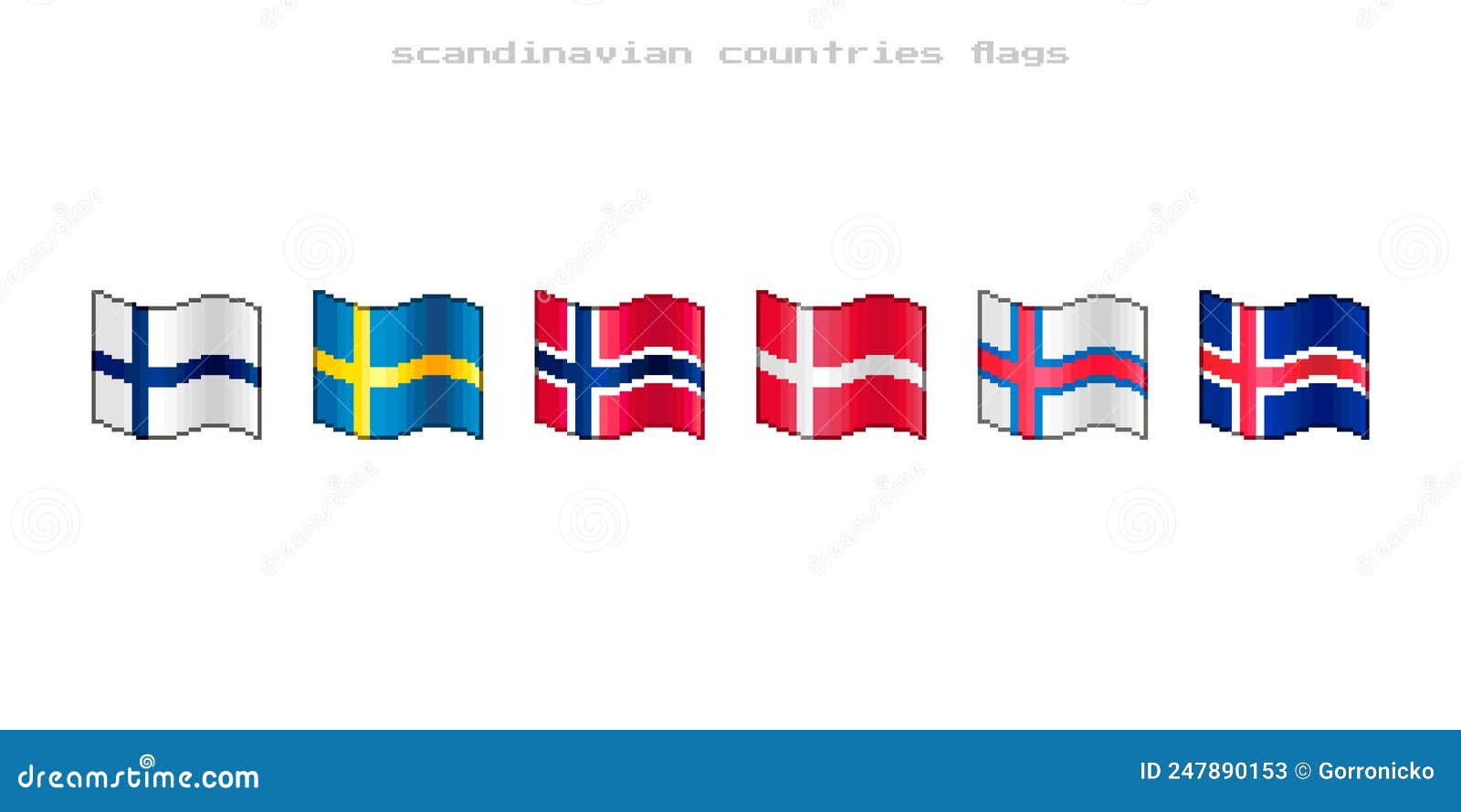 Simple Vector Flat Pixel Art Set Of Flowing Flags Of Scandinavian ...