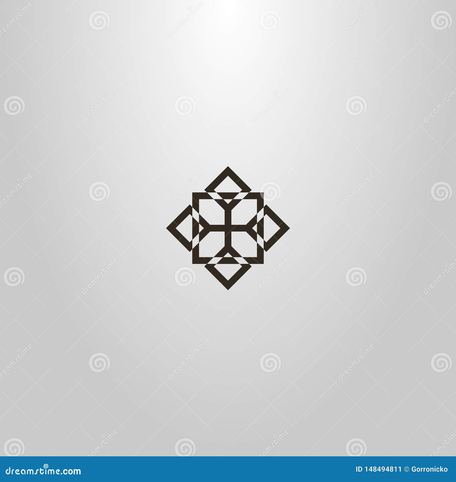 Simple Vector Geometric Line Art Sign of Rhombus Flower Pattern Stock ...