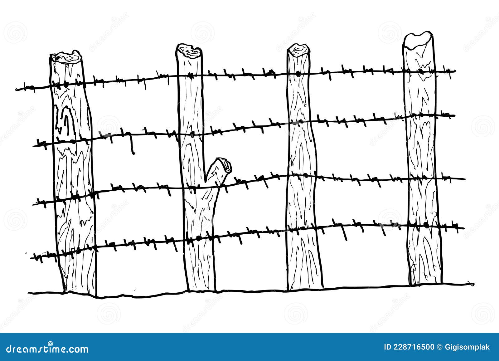 Simple Vector Hand Draw Sketch of Barbed Wire and Tree Gate Stock ...