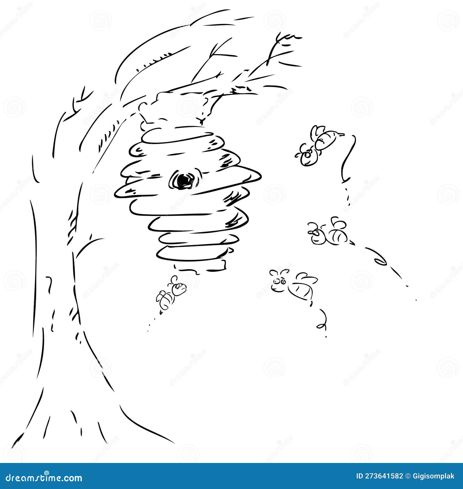 Simple Vector Hand Draw Sketch Bee Hive at Tree Stock Vector ...