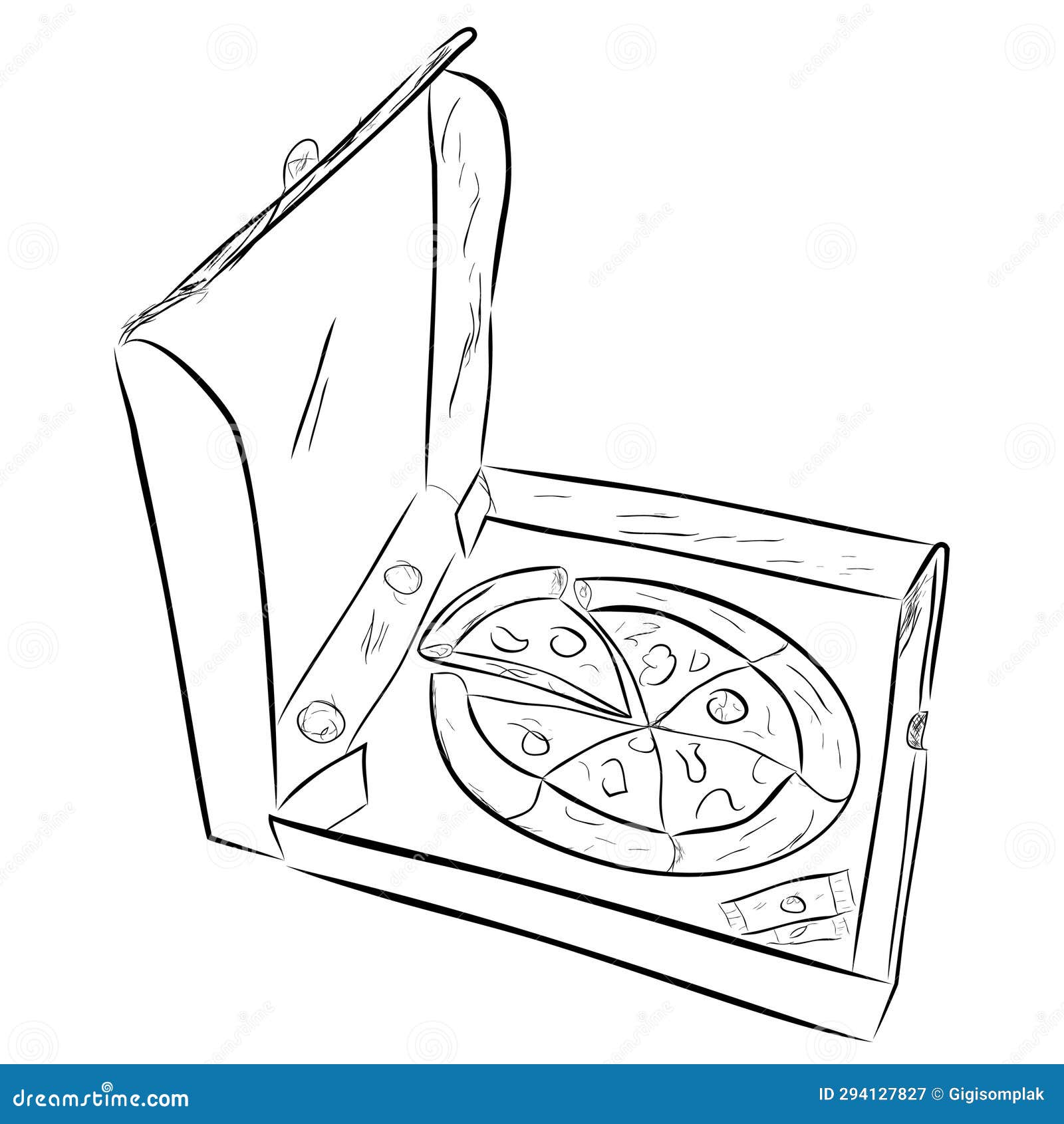 Simple Vector Hand Draw Sketch Doodle of Pizza in Cardboard Stock ...