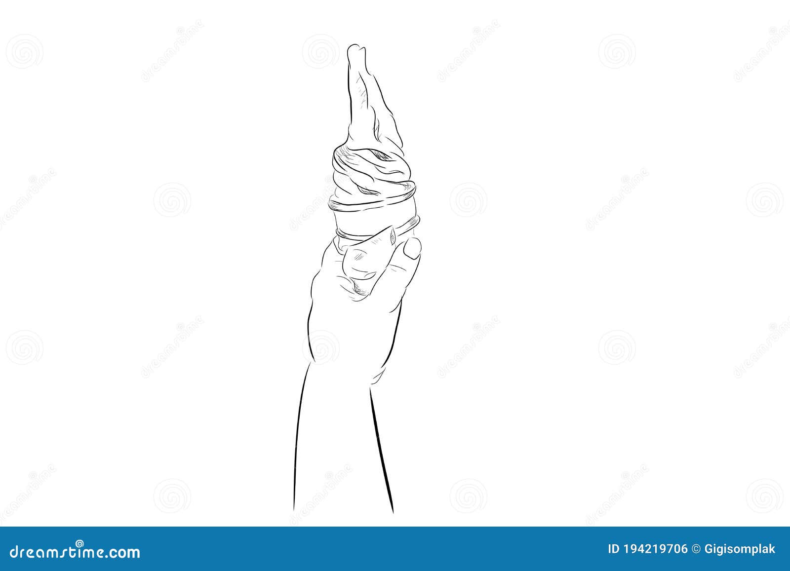 Simple Vector Hand Draw Sketch, Hand Holding Ice Cream Cone, Isolated ...