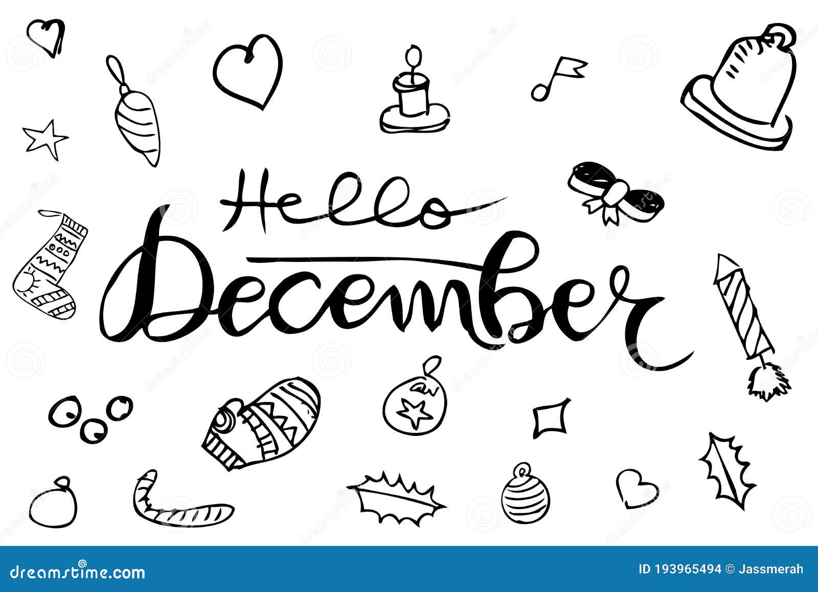 Simple Vector Hand Draw Sketch Lettering, Hello December, with ...
