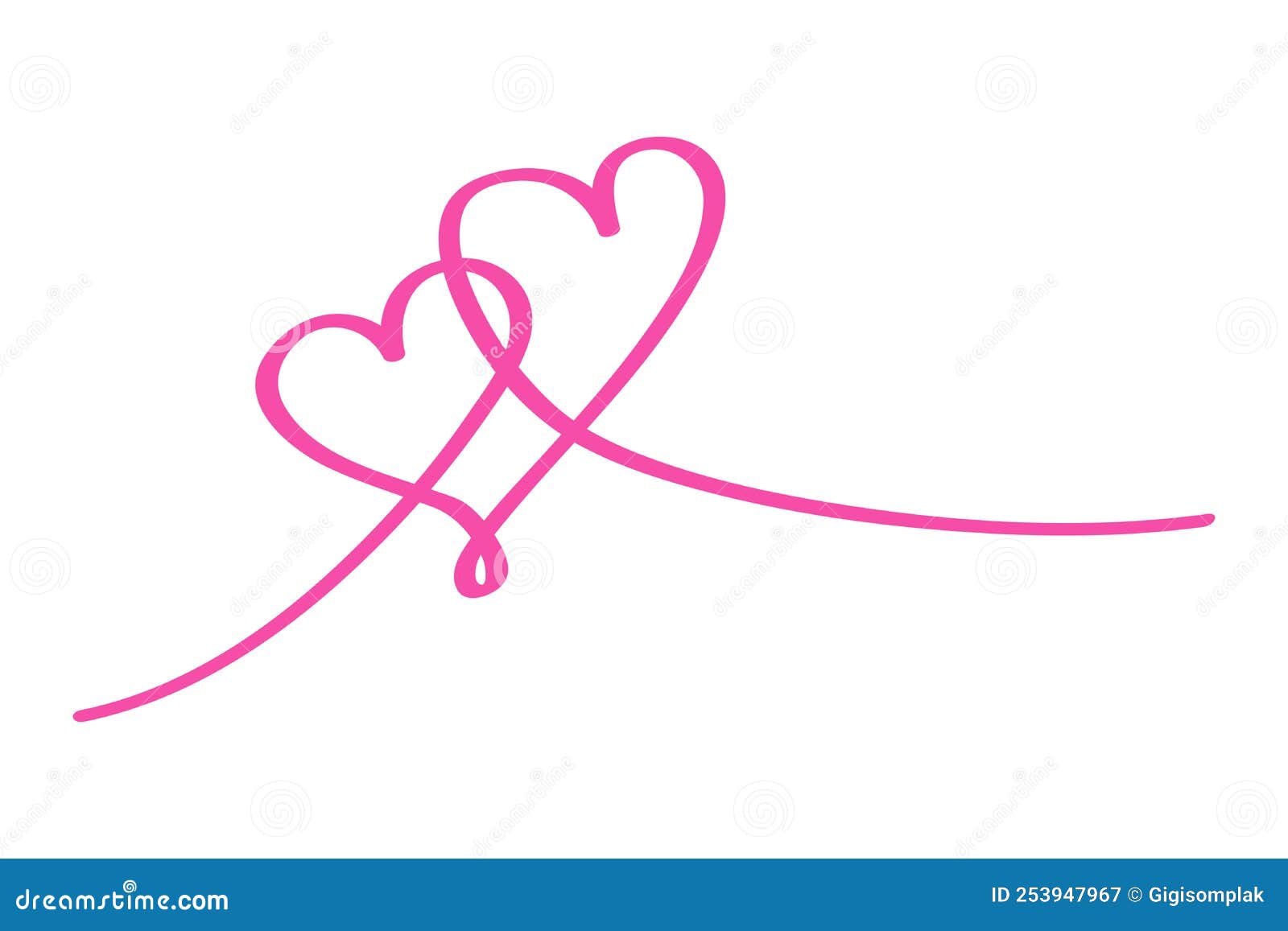Simple Vector Hand Draw Sketch, 2 Love Shape, One Line, Isolated on ...