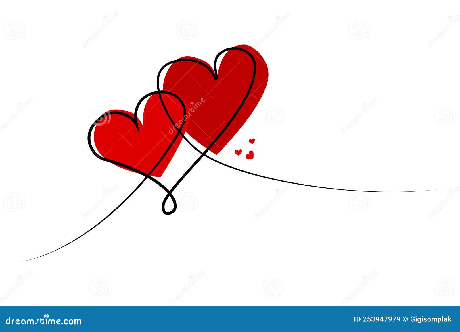 Simple Vector Hand Draw Sketch, 2 Love Shape, One Line, Isolated on ...