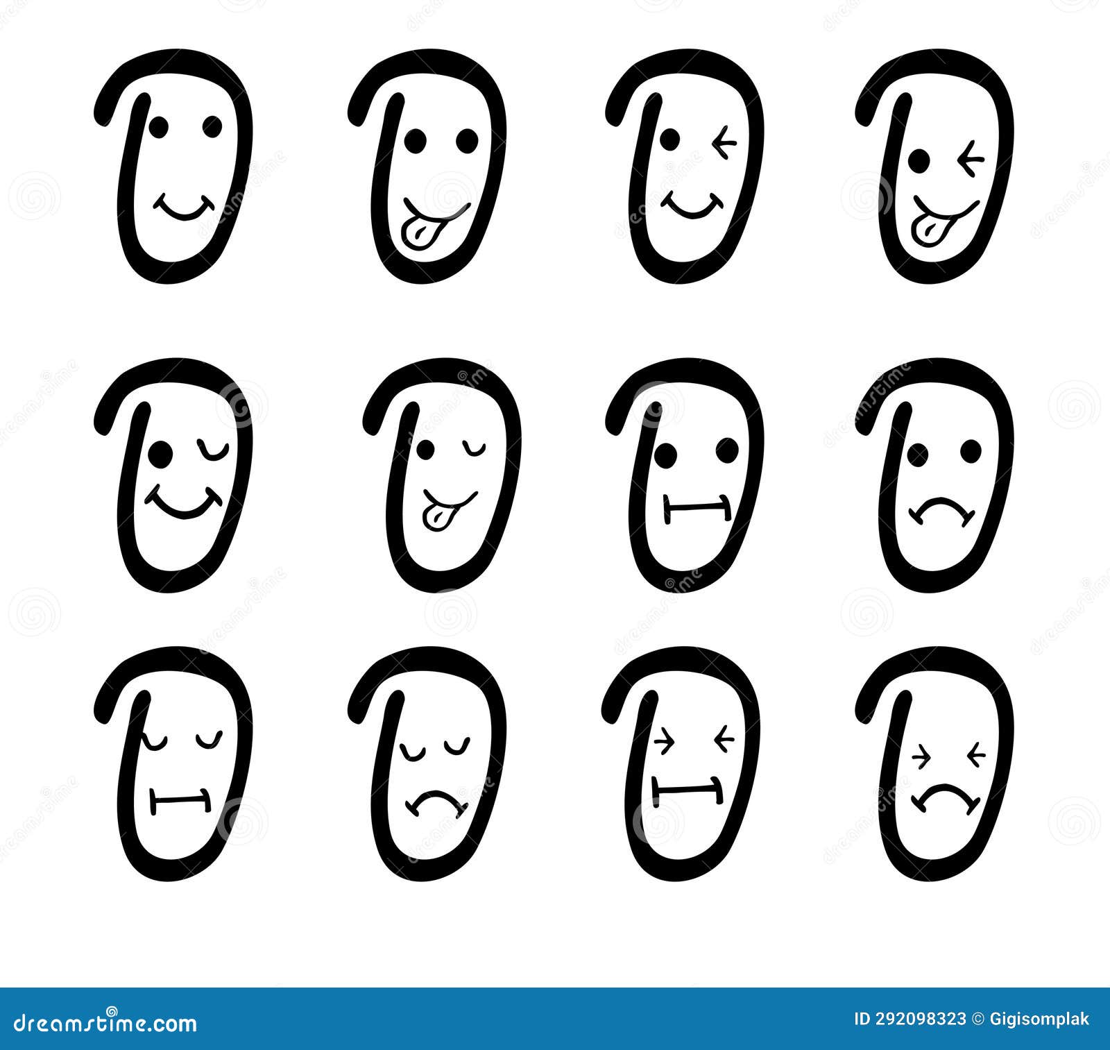 Simple Vector Hand Draw Sketch Oval Emotion, Set 12 Stock Vector ...