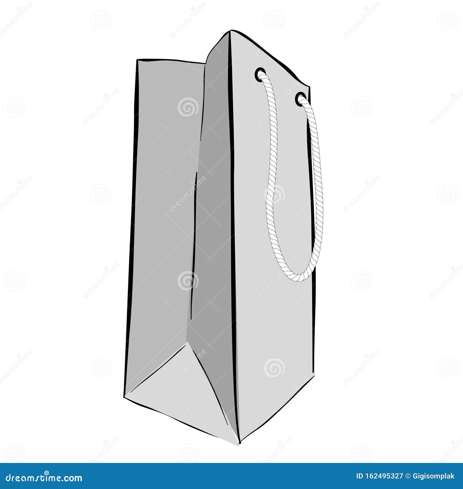 Simple Vector Gray Hand Draw Sketch of Paper Bag with Rope, Isolated on ...